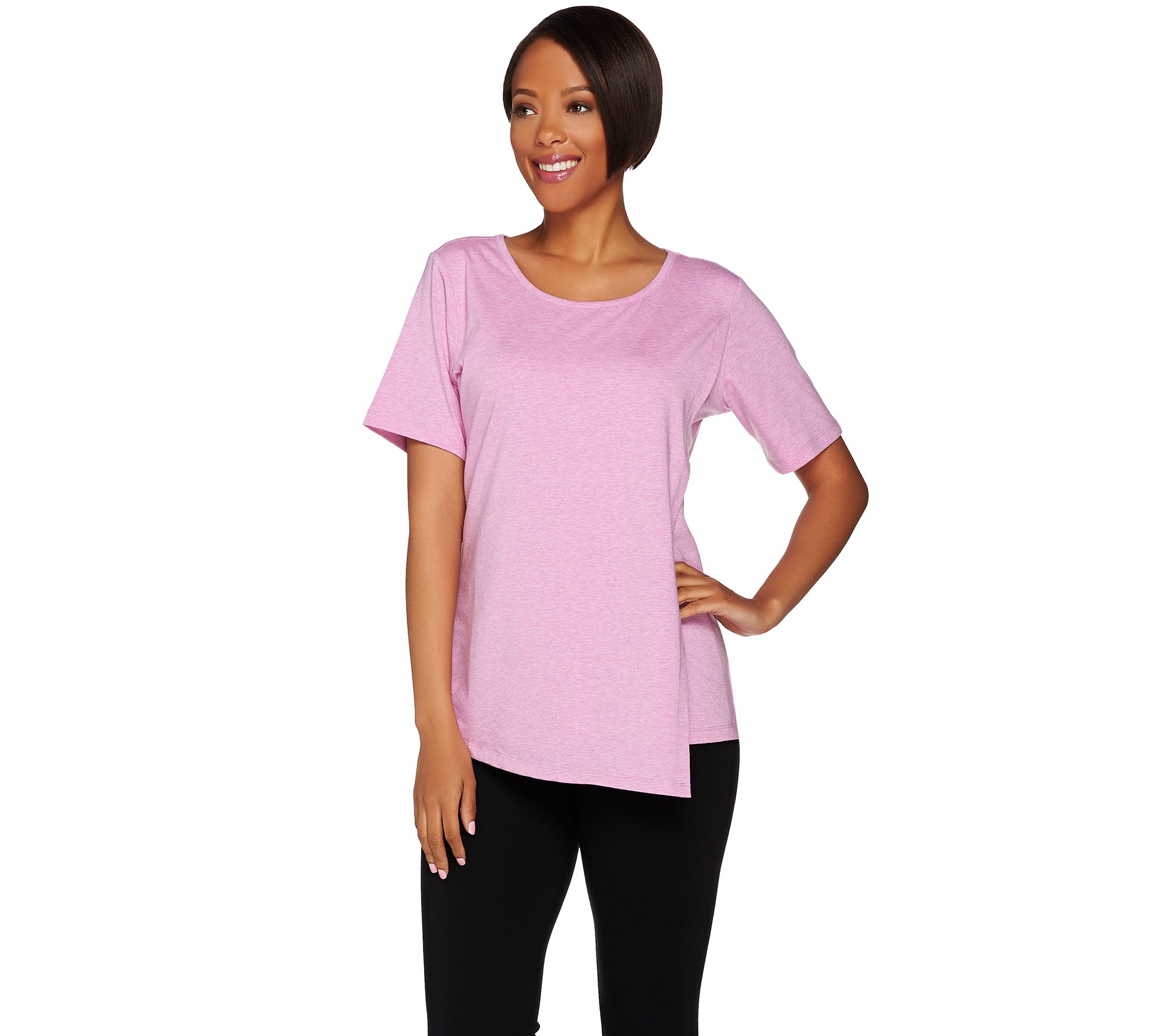 Studio by Denim & Co. Short Sleeve Top with Front Overlay Detail - QVC.com