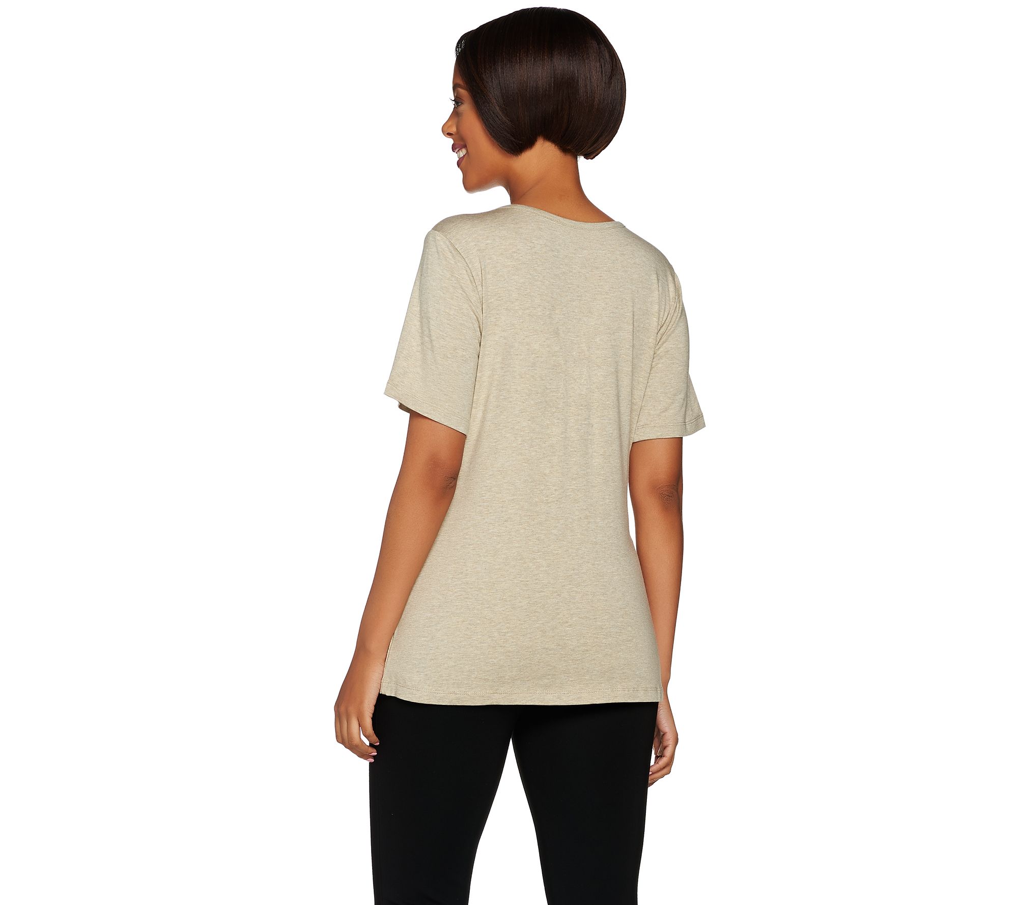 Studio by Denim & Co. Short Sleeve Top with Front Overlay Detail - QVC.com