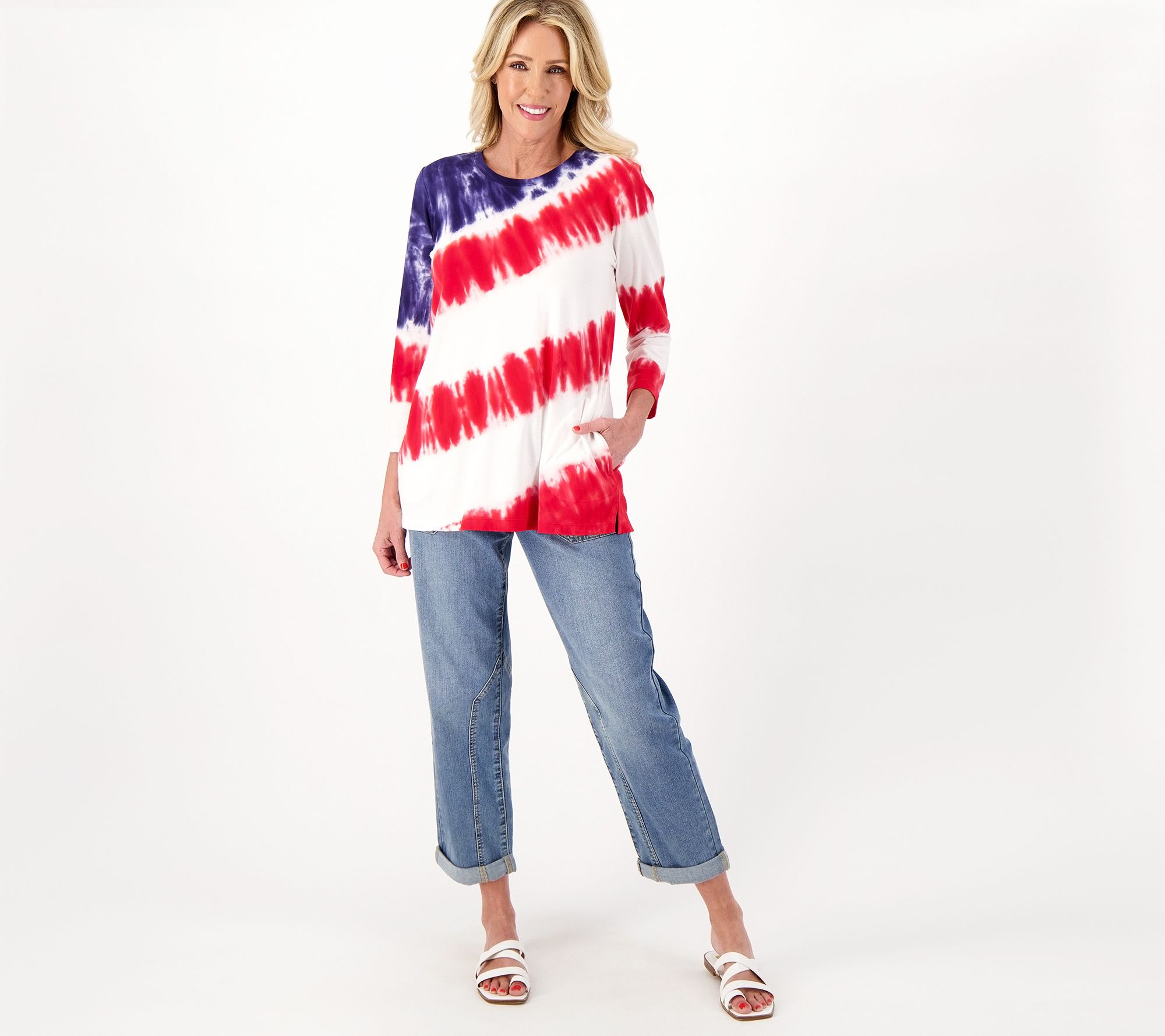 "As Is" LOGO by Lori Goldstein Cotton Modal 3/4 Sleeve Top - QVC.com