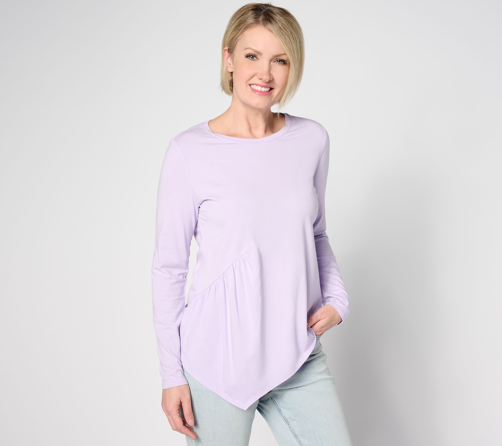 "As Is" AnyBody Lounge Cozy Knit Top with Asymmetric Hem - QVC.com