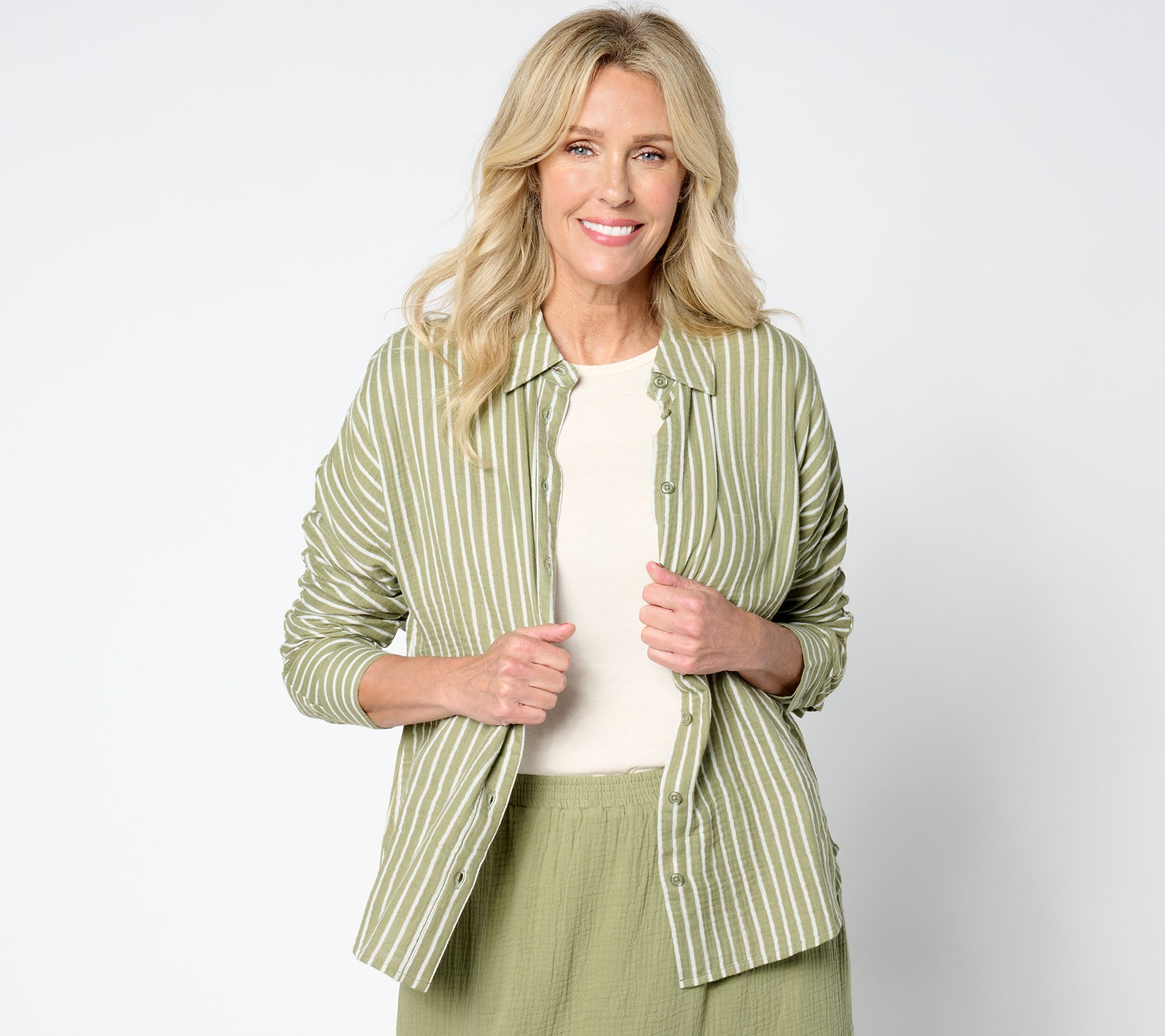 "As Is" Studio Park x Amy Stran Cotton Gauze Button Front Shirt - QVC.com