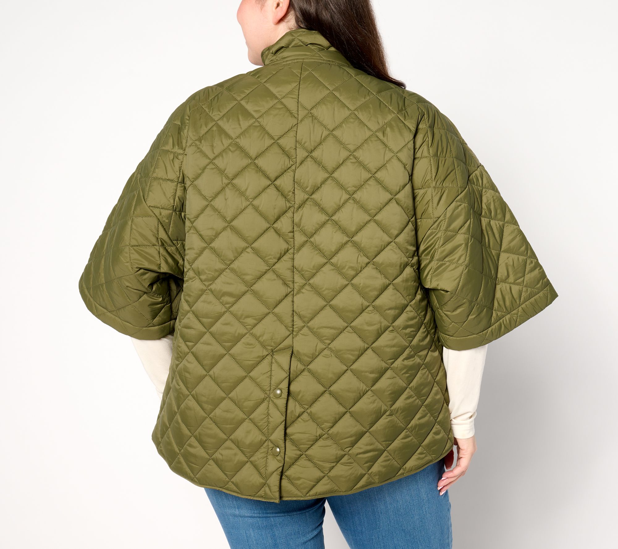 "As Is" Joan Rivers Quilted 3/4 Sleeve Mock Neck Puffer Jacket - QVC.com