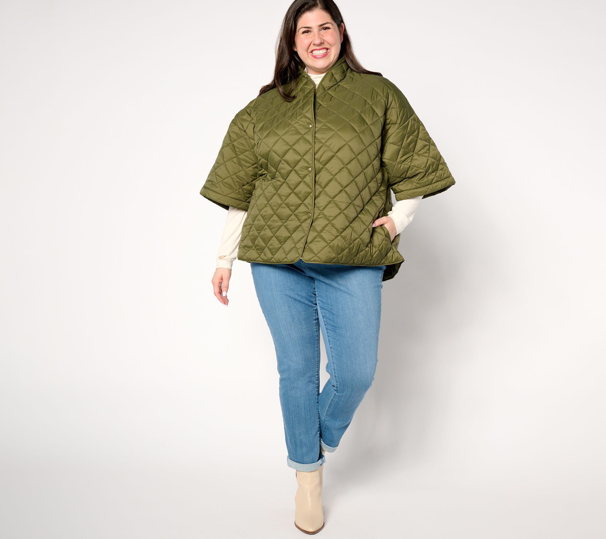 "As Is" Joan Rivers Quilted 3/4 Sleeve Mock Neck Puffer Jacket - QVC.com