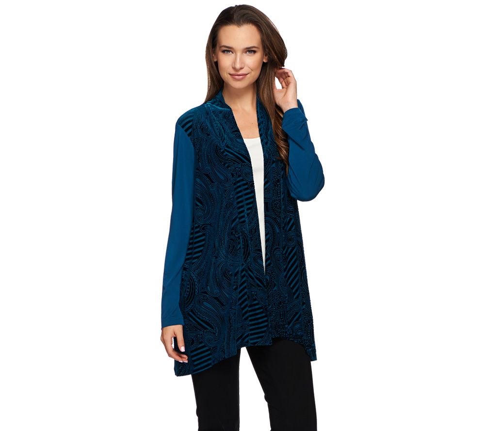 Susan Graver Liquid Knit Cardigan with Burnout Velvet Panels - QVC.com