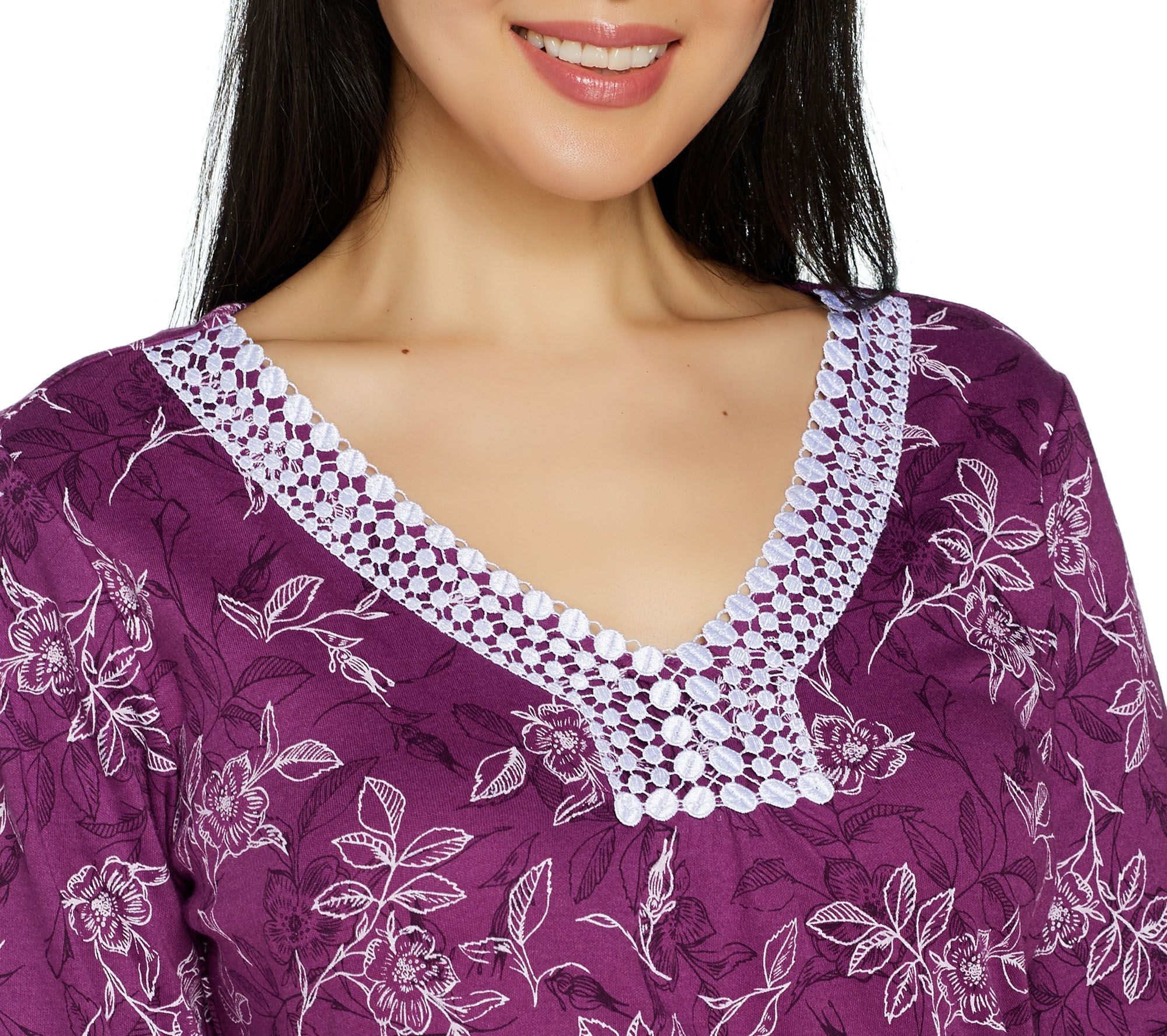 "As Is" Carole Hochman Petite Etched Floral Interlock Long Gown - QVC.com