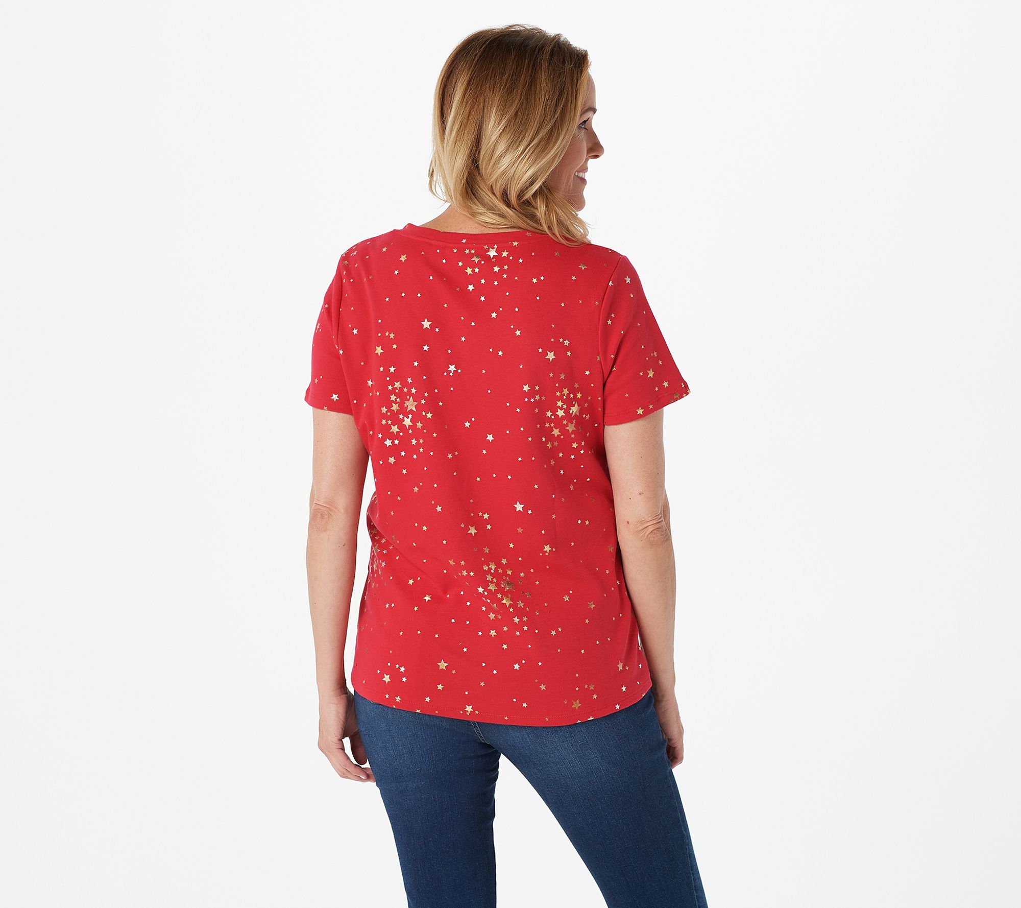 "As Is" Quacker Factory Metallic Star Print Knit Top w/ Knot Detail ...
