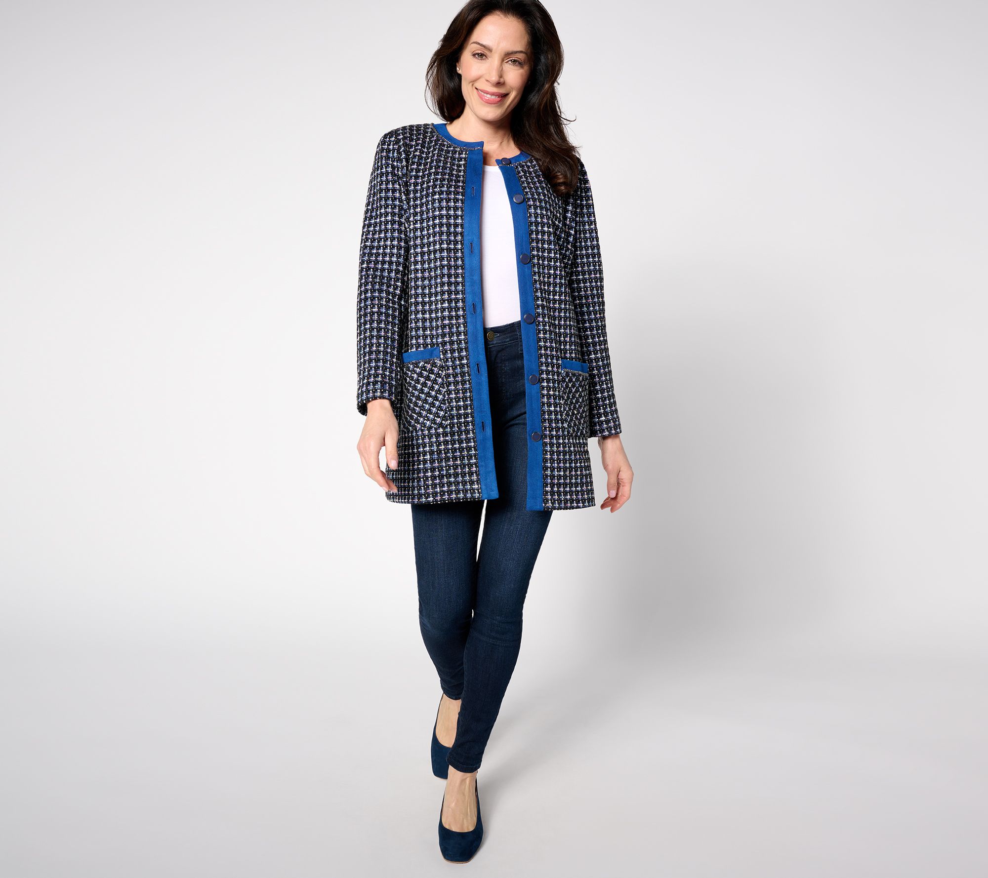 Isaac Mizrahi Live! Petite Chenille Yarn Knit Tweed Long Jacket - QVC.com