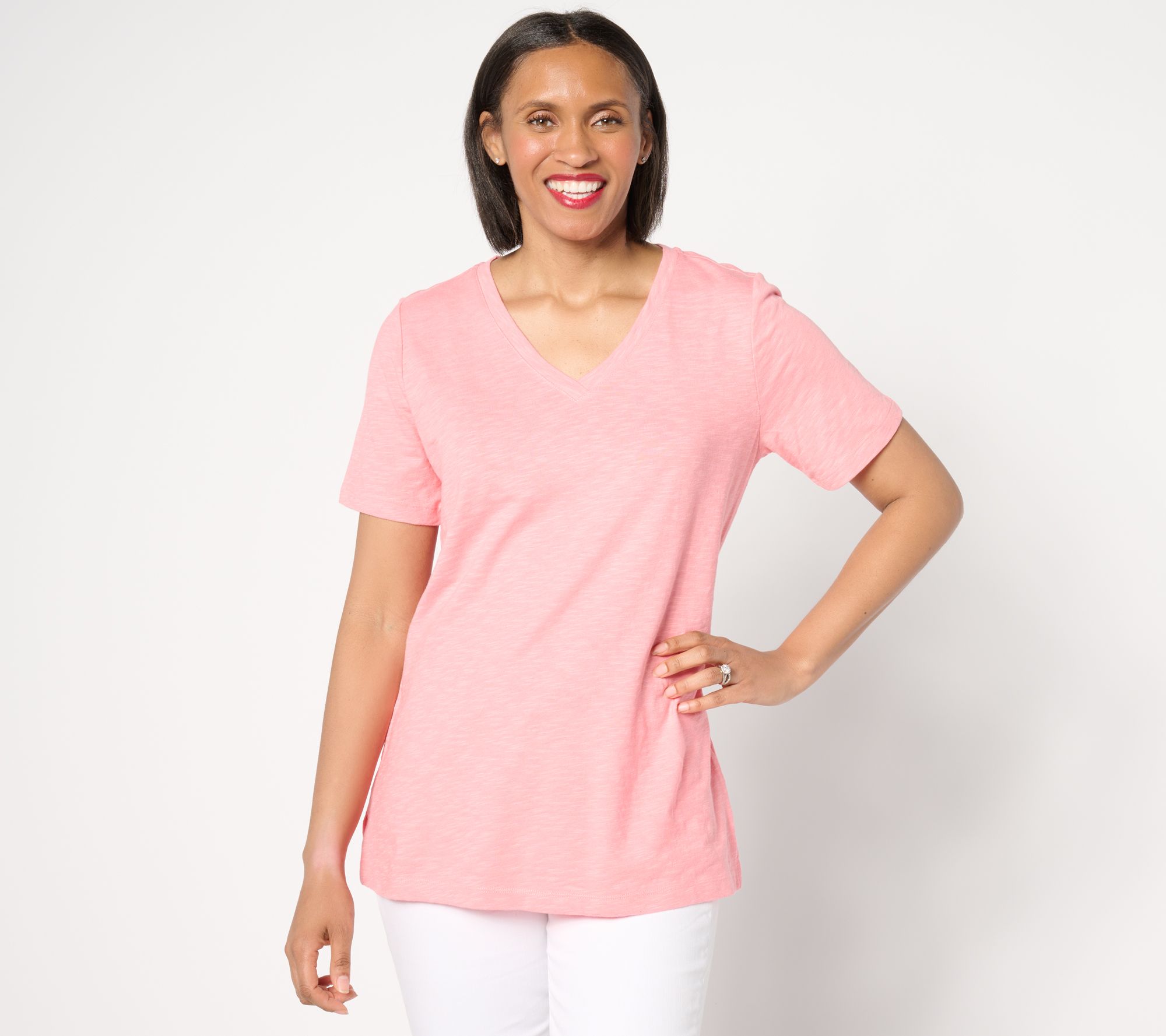 "As Is" Denim & Co. Naturals Linen Slub Crossover V-Neck Top - QVC.com