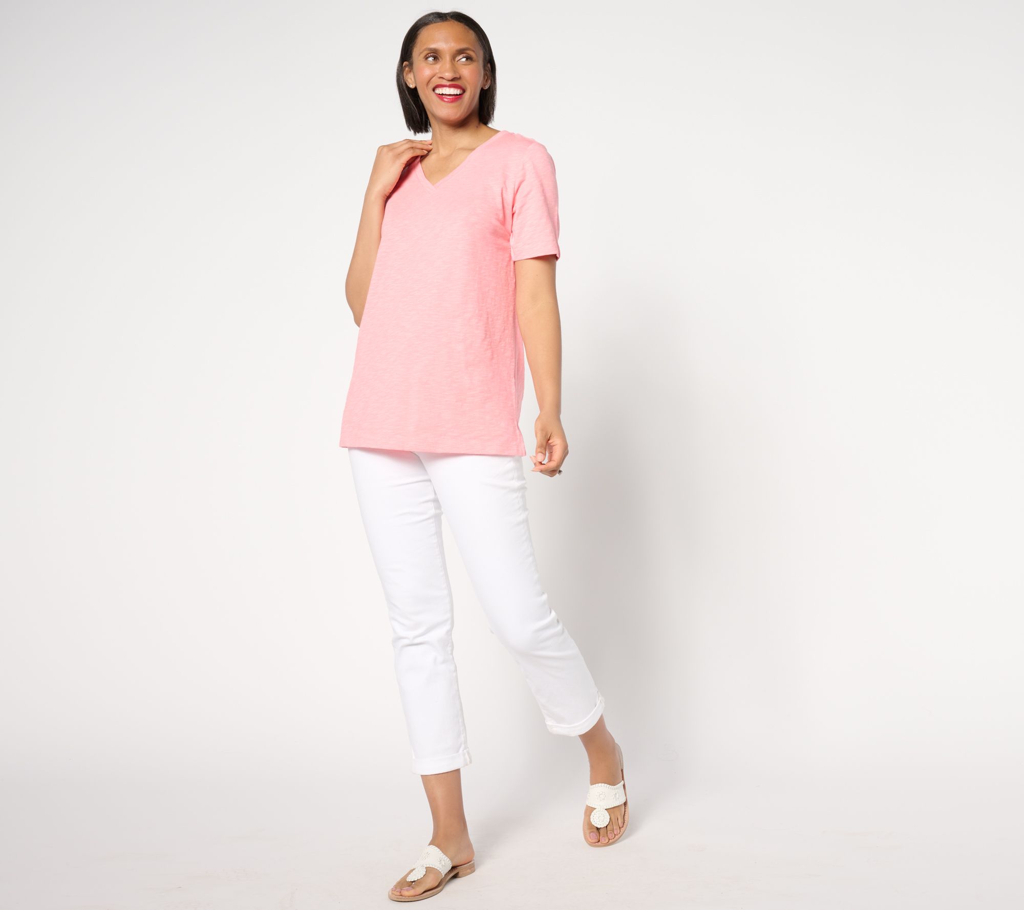 "As Is" Denim & Co. Naturals Linen Slub Crossover V-Neck Top - QVC.com