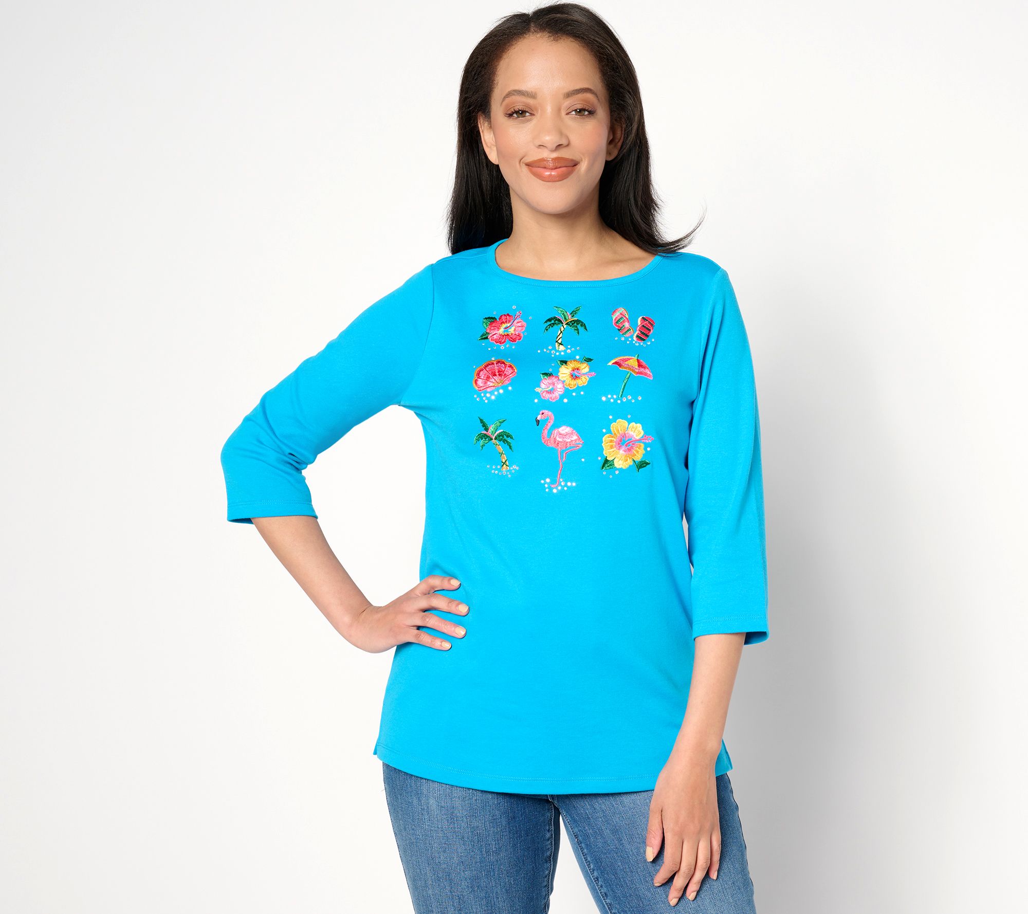 "As Is" Quacker Factory Get This Party Started 3/4 Sleeve Top - QVC.com
