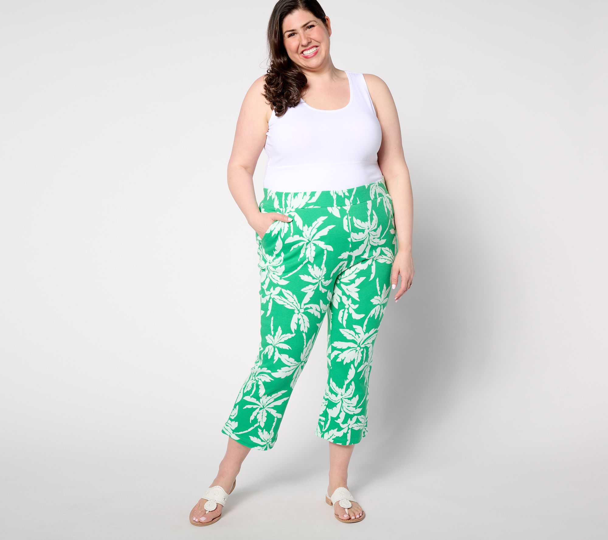 Belle by Kim Gravel Perfect Pique Graphic Palm Cropped Pant - QVC.com