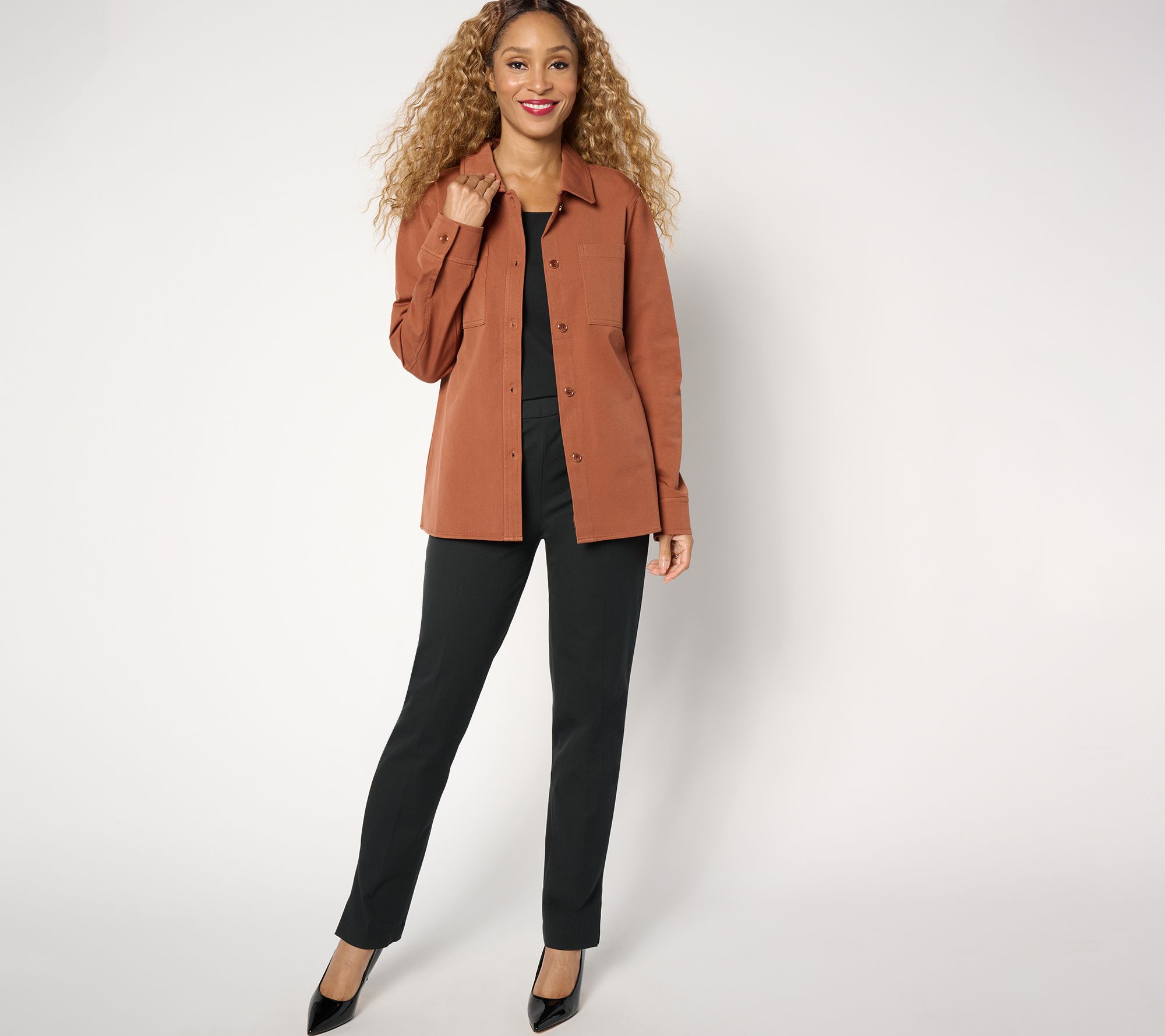 "As Is" Isaac Mizrahi Live! 24/7 Stretch Button Front Shirt Jacket ...