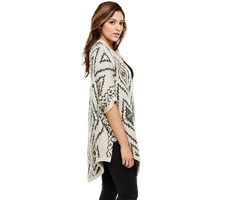 Bethany Mota Open Front Jacquard Cocoon Cardigan - QVC.com