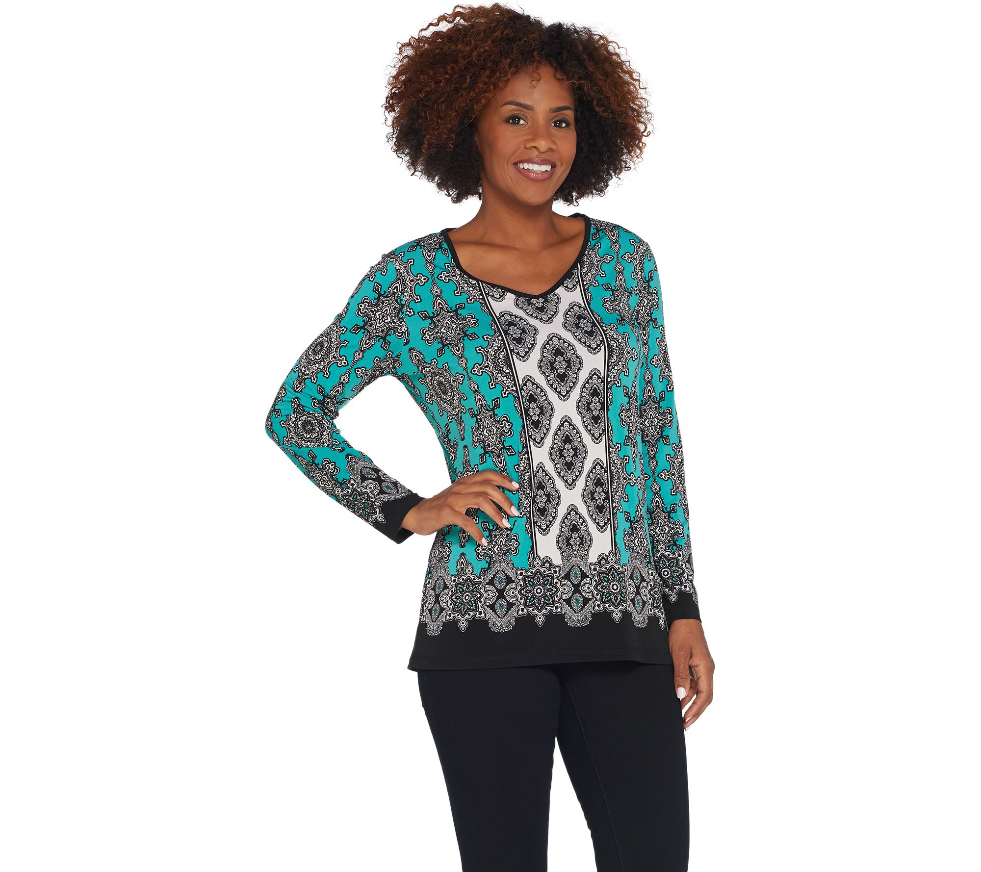 As Is Susan Graver Printed Liquid Knit Long Sleeve Tunic