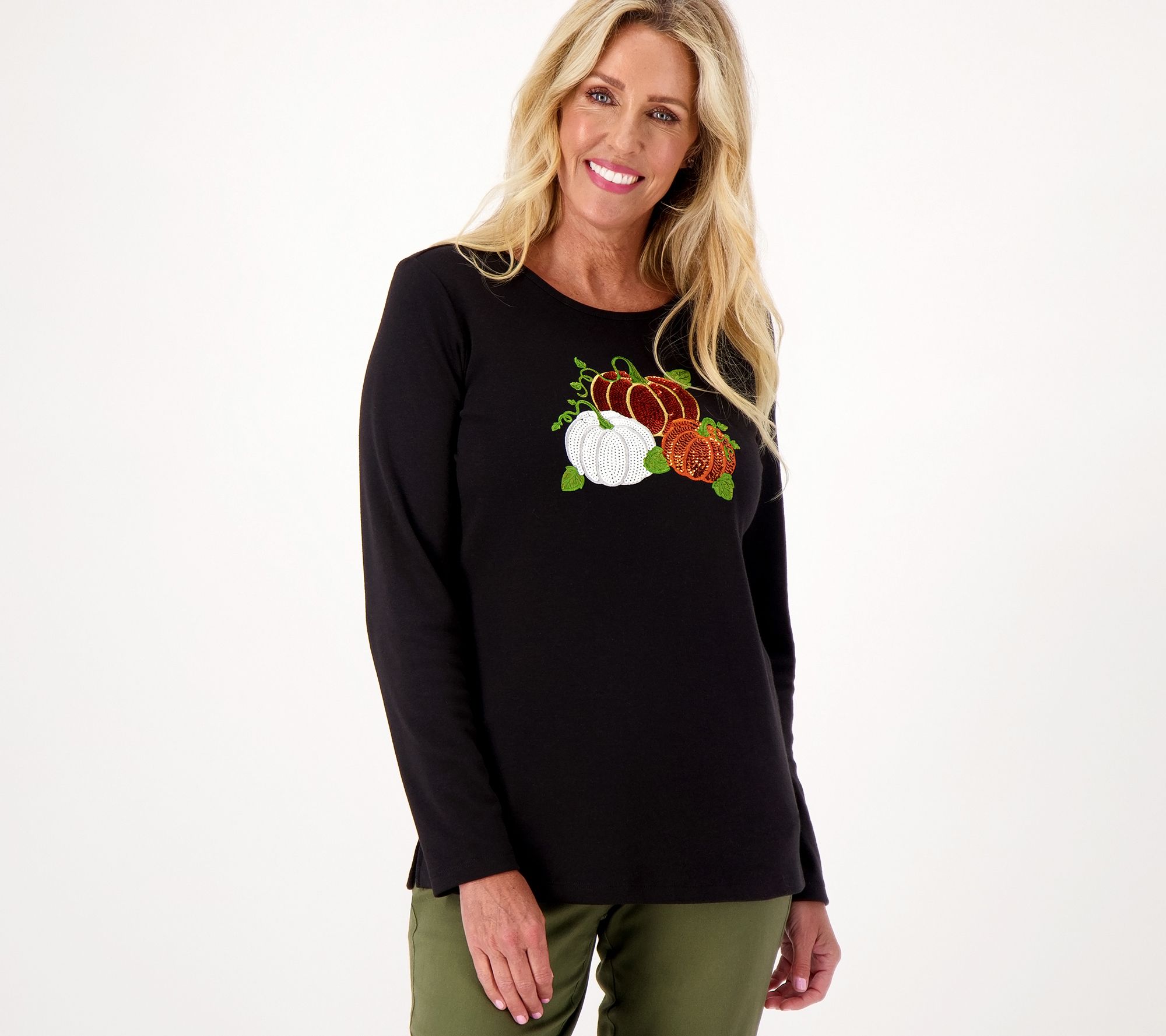 "As Is" Quacker Factory Fall Blessings Sequin Long Sleeve Top - QVC.com