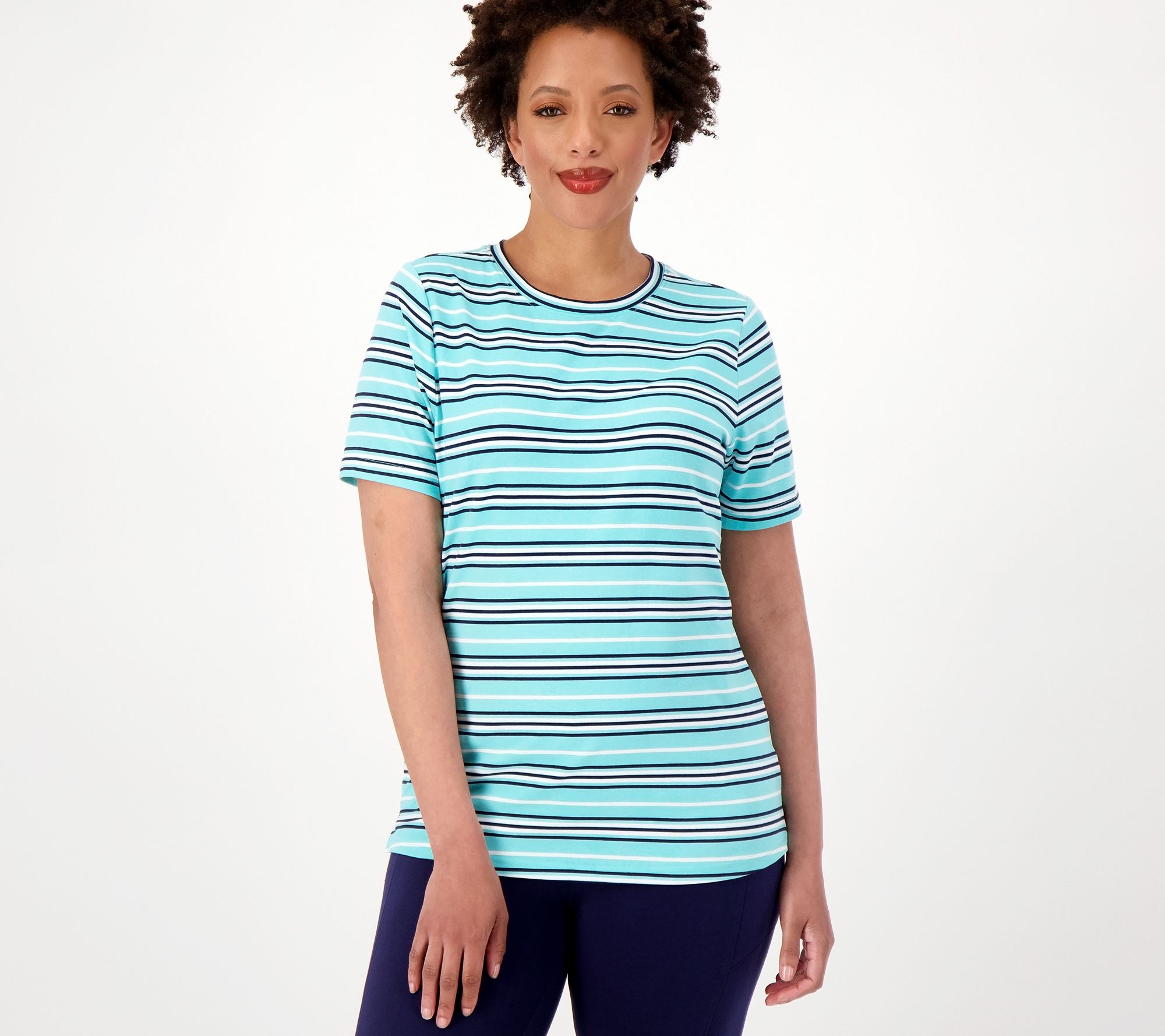 "As Is" Sport Savvy Cotton/Span Jersey Striped T-Shirt - QVC.com