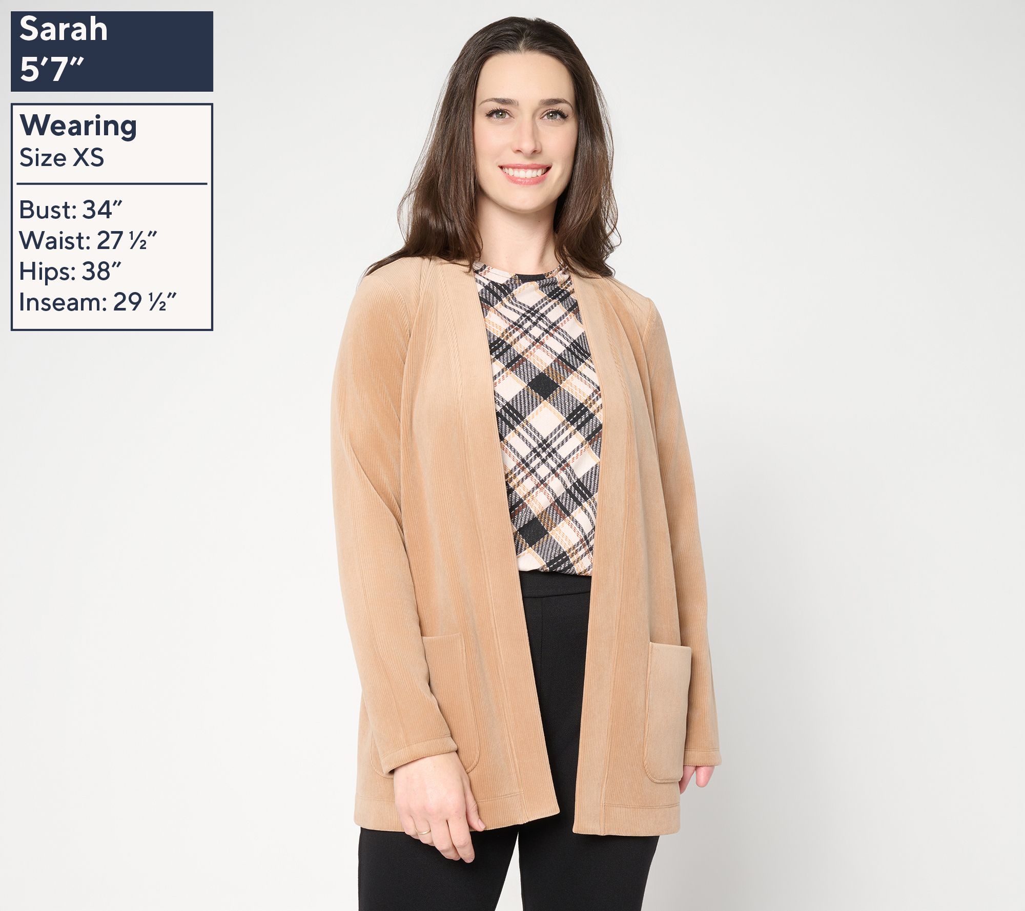 Susan Graver Knit Corduroy Fusion Open Front Cardigan with Pockets ...