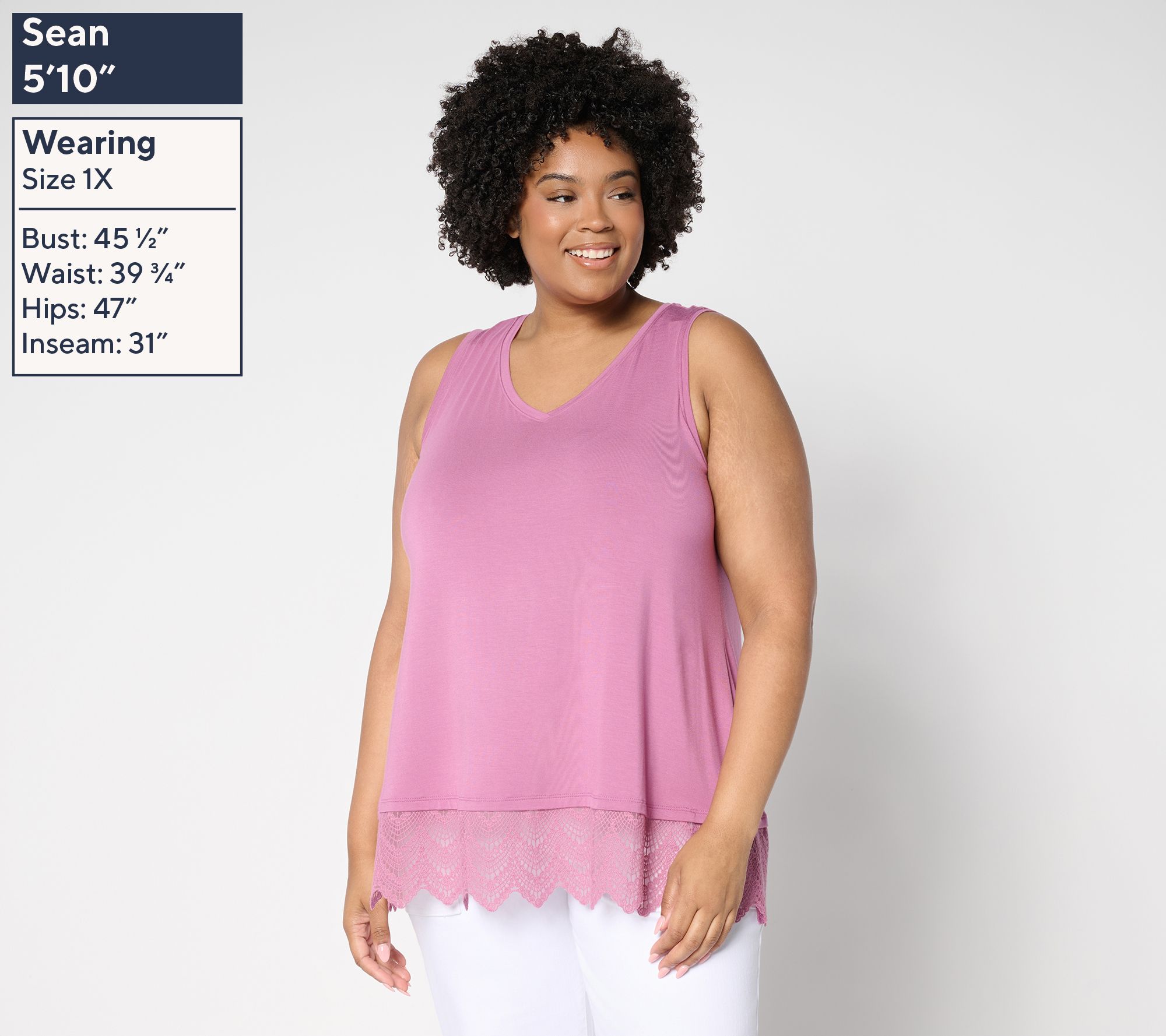 LOGO Layers by Lori Goldstein Knit Tank with Lace Hem - QVC.com