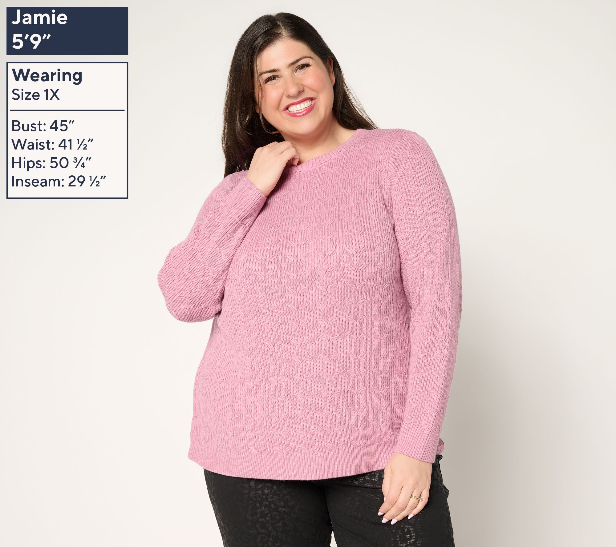 Susan Graver Heathered Crew Neck Cable Sweater - QVC.com