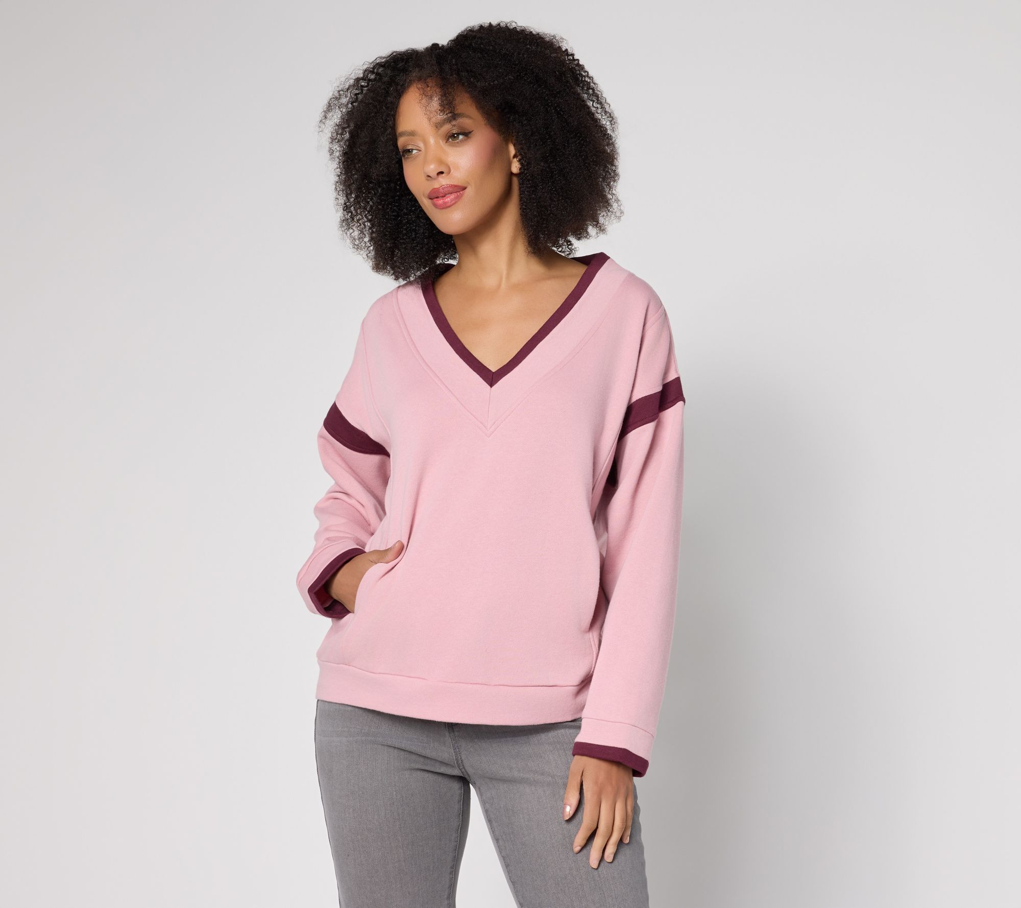"As Is" RM Studio x Rebecca Minkoff Varsity V-Neck Sweatshirt - QVC.com
