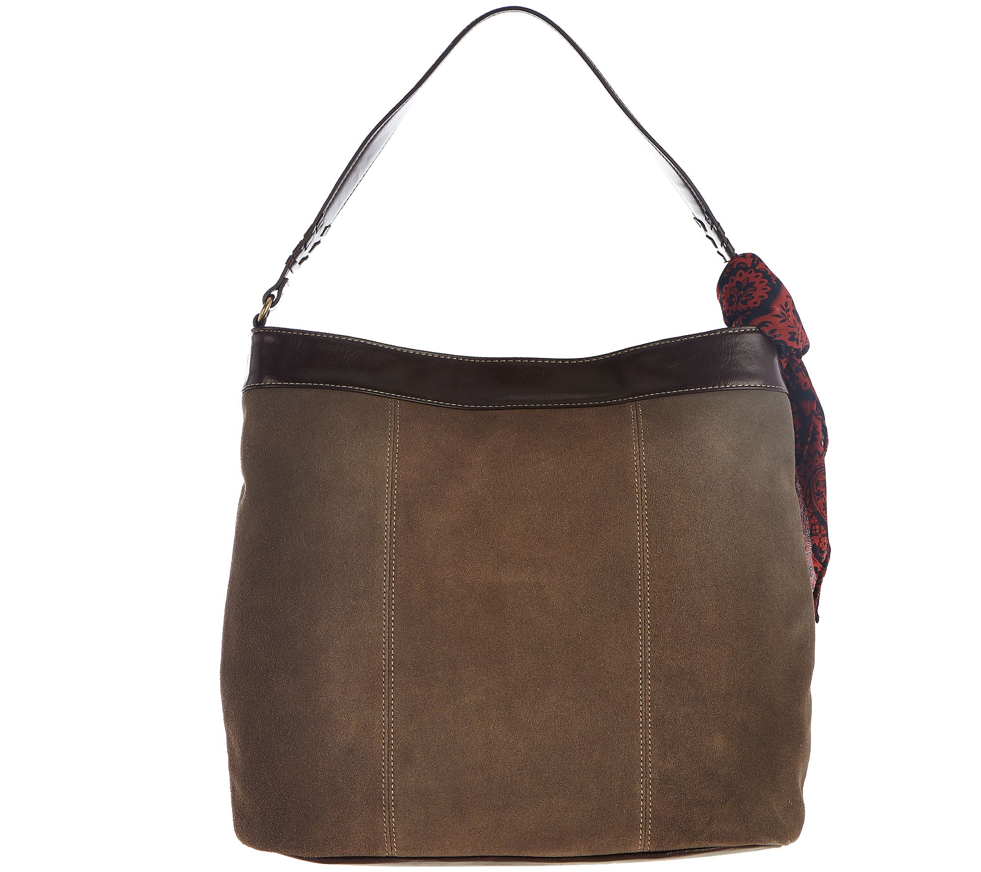 Tignanello Suede RFID Front Pocket Hobo with Scarf - QVC.com