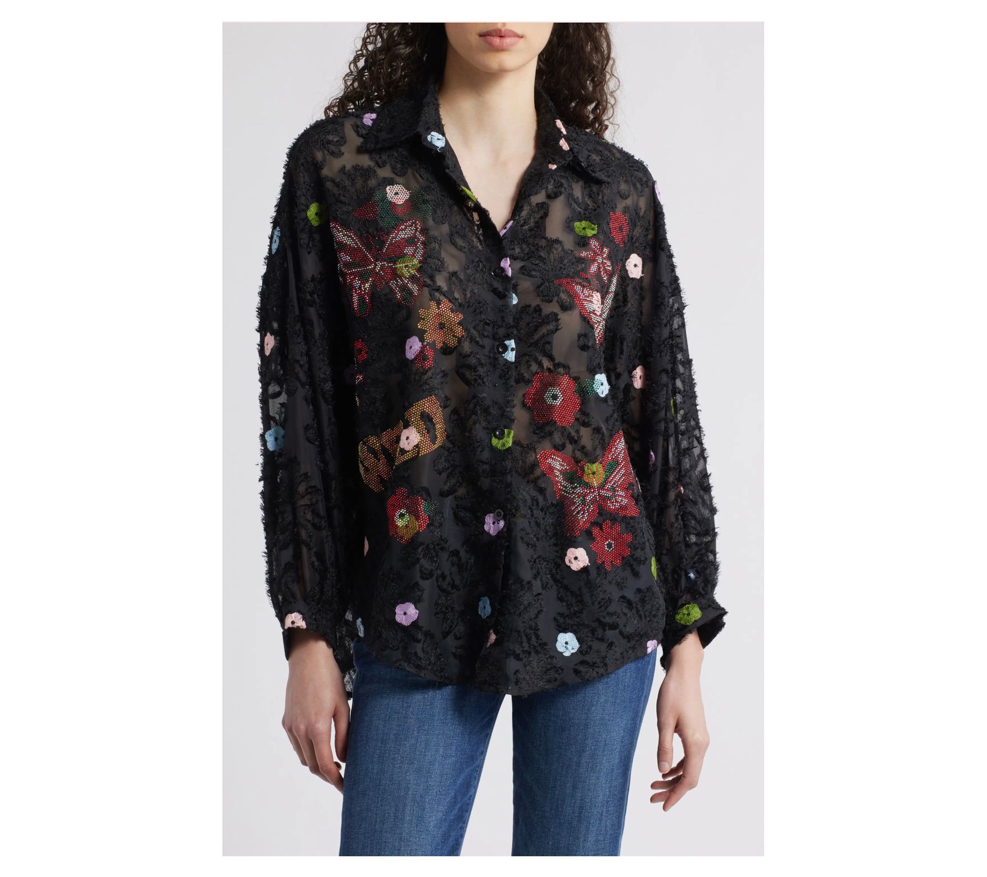 NIKKI LUND EMMA Butterfly Oversized EmbroideredBlouse - QVC.com