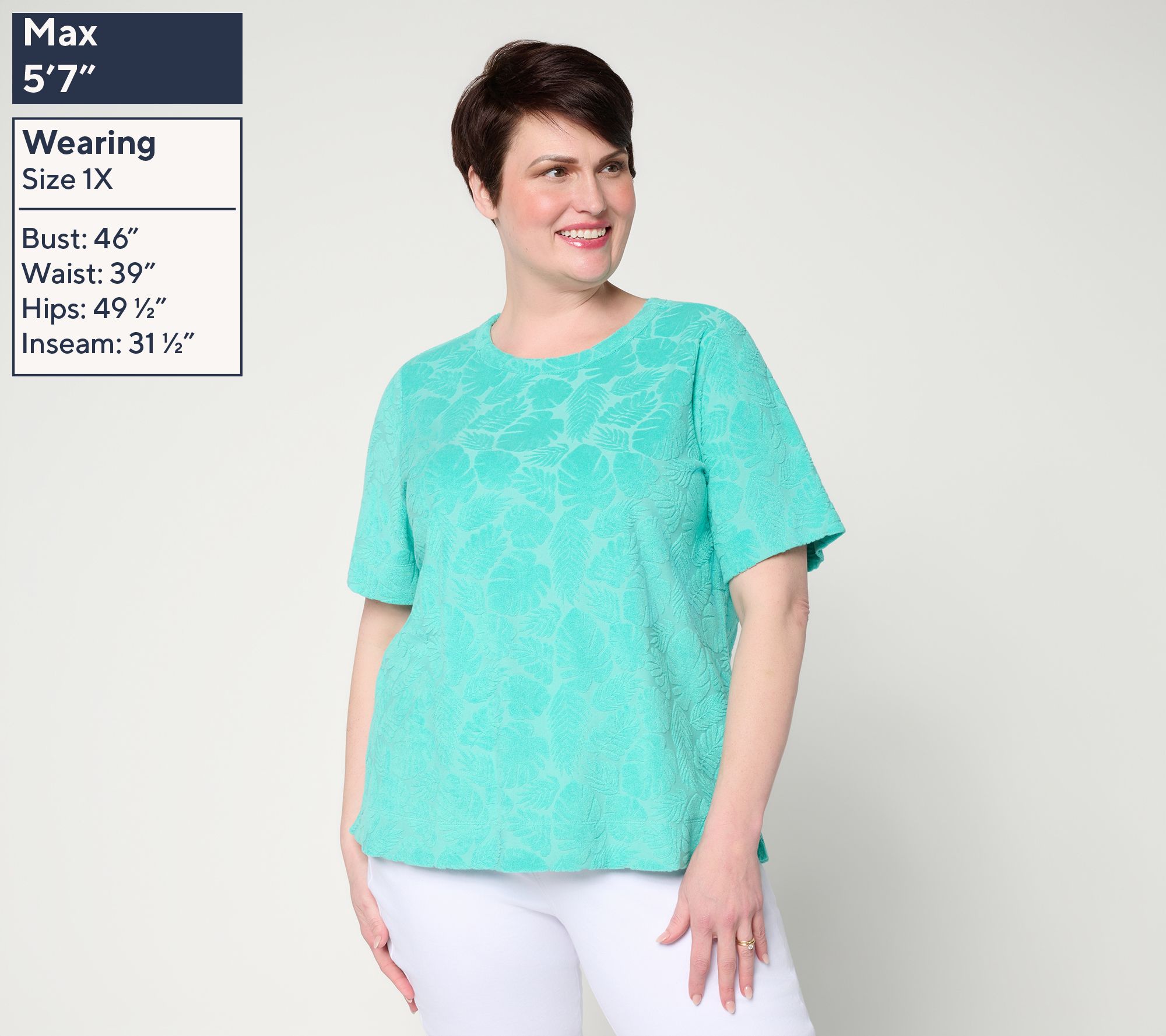 Denim & Co. Beach Towel Terry Short Sleeve Crew Neck Top - QVC.com