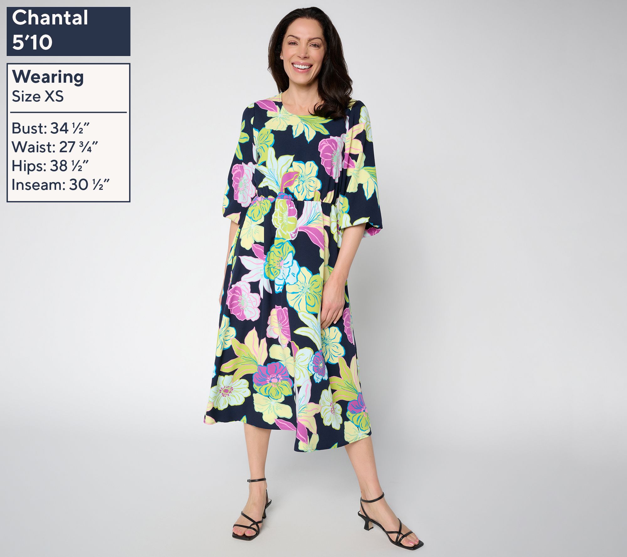 Studio Park x Mary DeAngelis Regular 3/4 Sleeve Scoop Neck Midi Dress ...