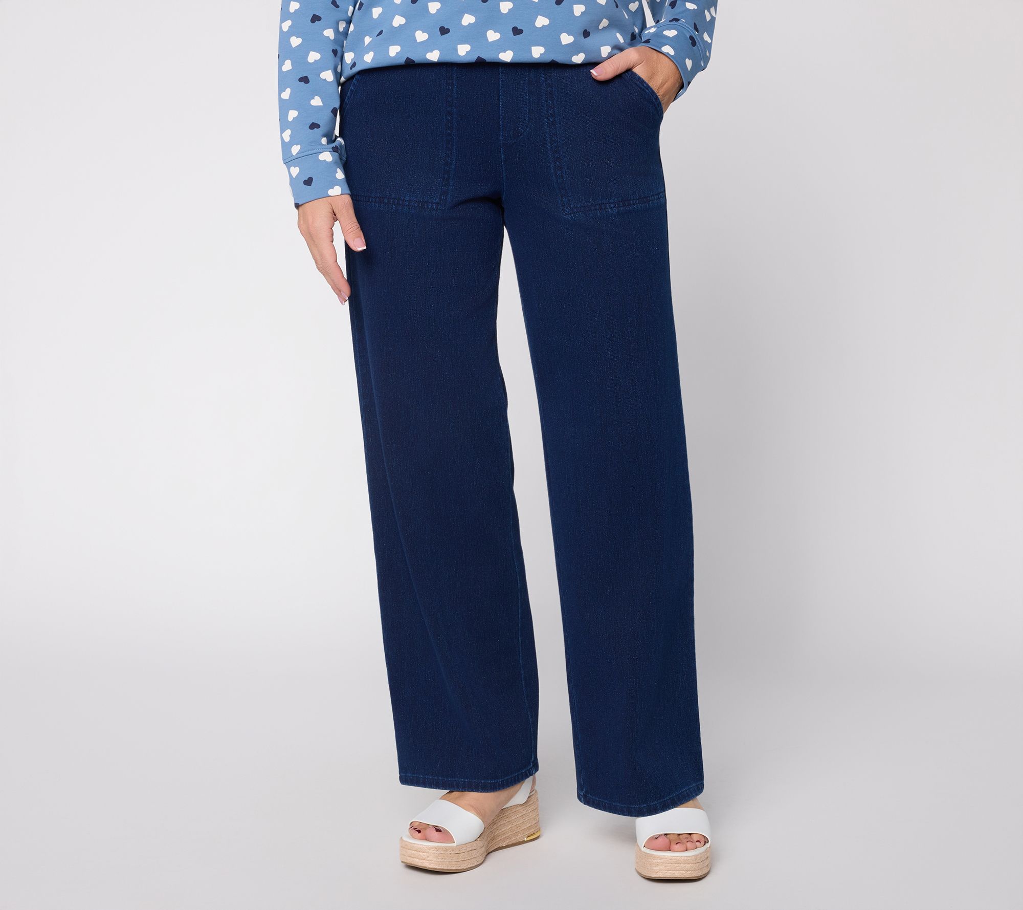 "As Is" Denim & Co. Petite Comfy Knit Air Wide Leg Pants with Pockets ...