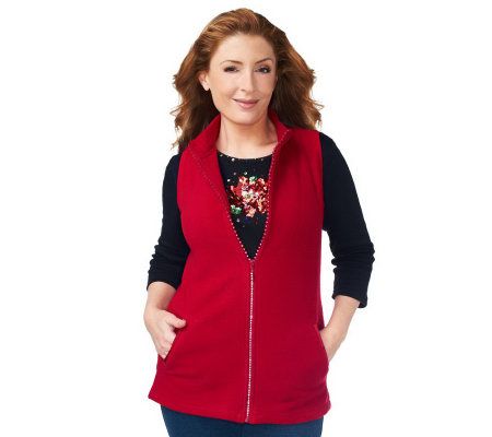 Quacker Factory Bling in the Holidays Fleece Vest & T-shirt Set - QVC.com