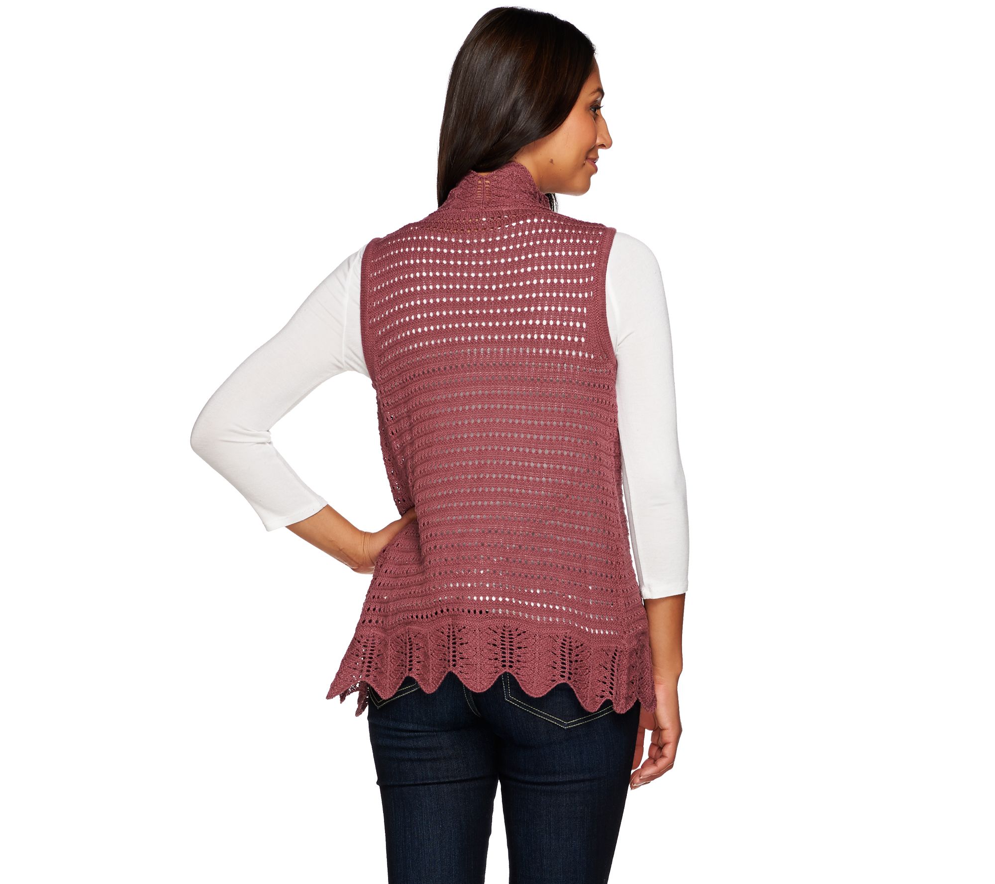 Liz Claiborne New York Knit Vest with Hand Crochet Trim - QVC.com