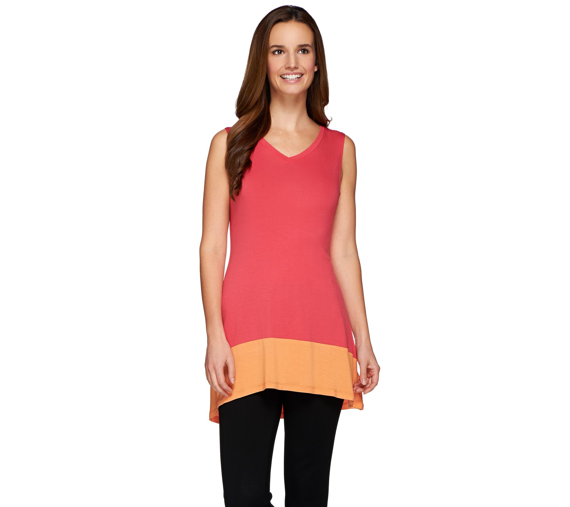LOGO Layers by Lori Goldstein Knit Tank with Colorblock Band - QVC.com