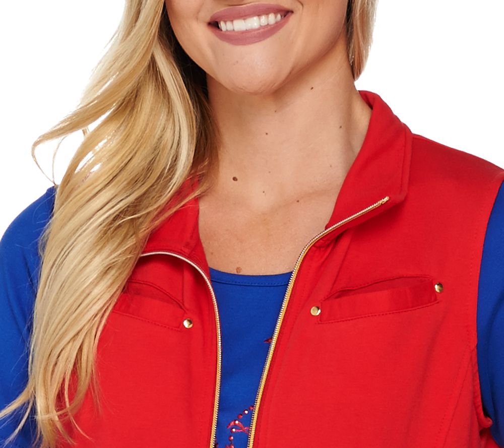 Quacker Factory Zip Front Vest and Short Sleeve T-shirt Set - QVC.com