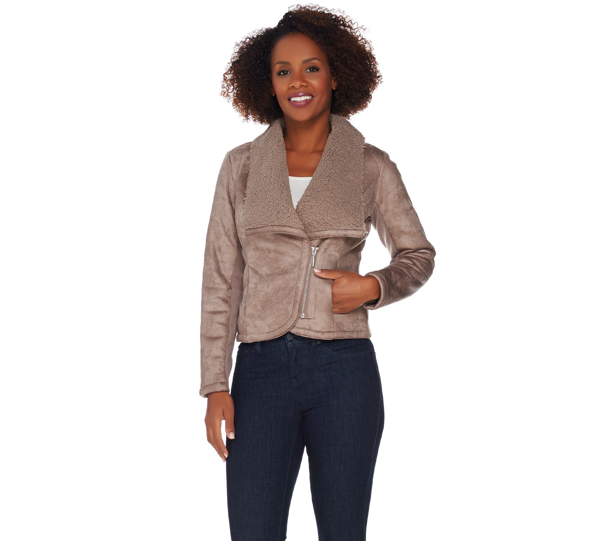 "As Is" H by Halston Faux Shearling Motorcycle Jacket - QVC.com