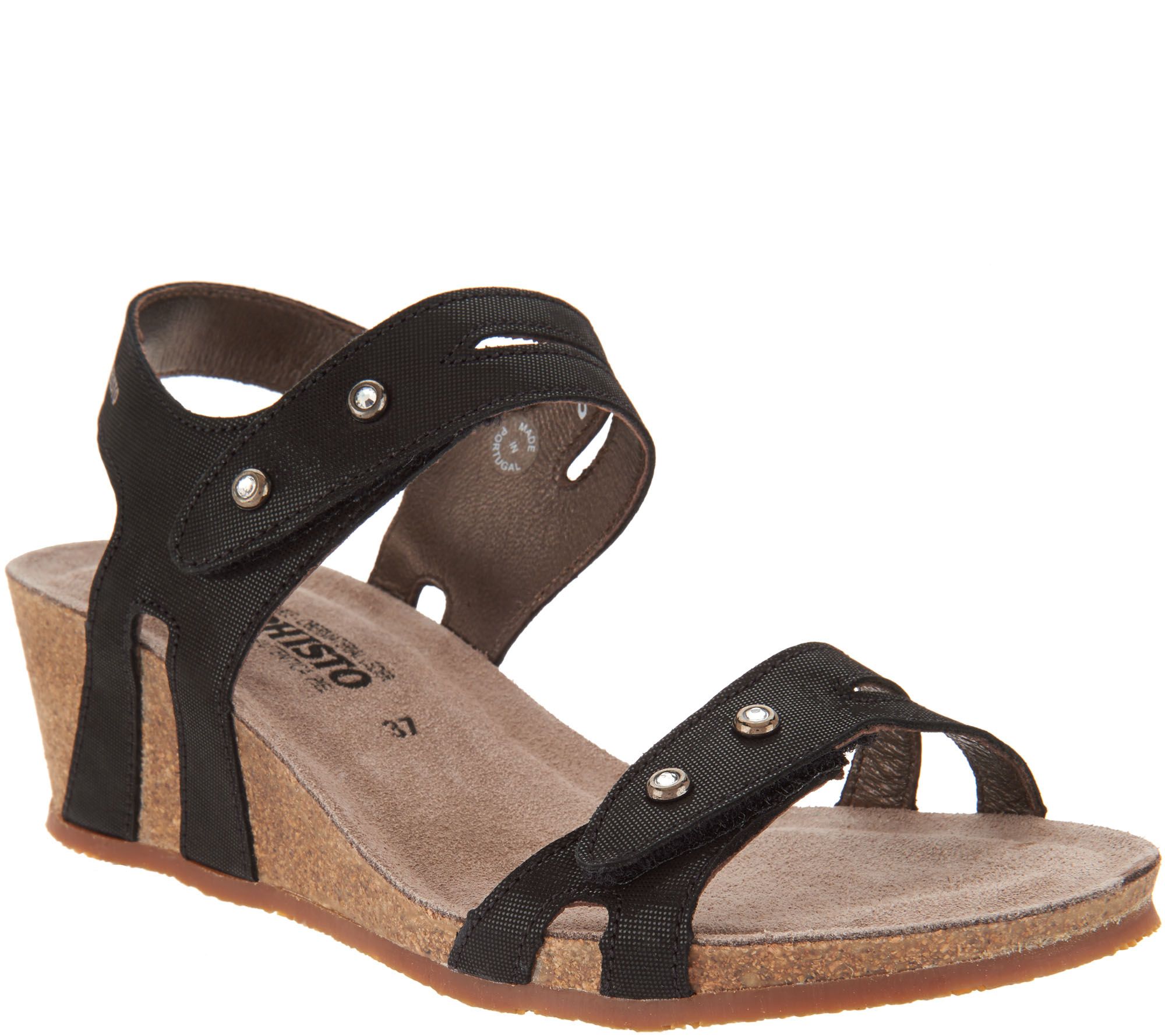 MEPHISTO Leather Double Strap Wedges - Minoa - QVC.com