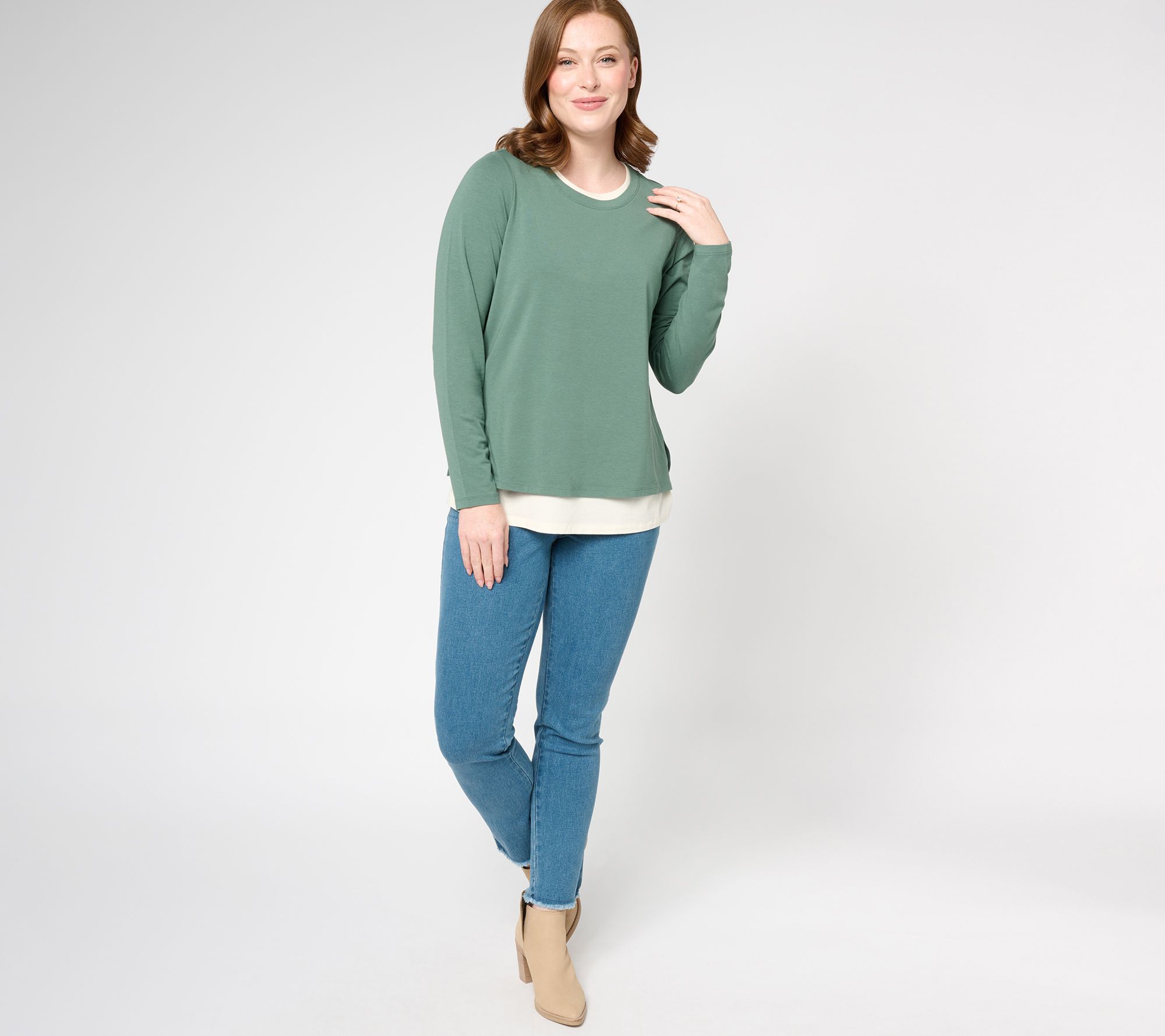 "As Is" AnyBody Lounge Cozy Knit Two for One Top - QVC.com