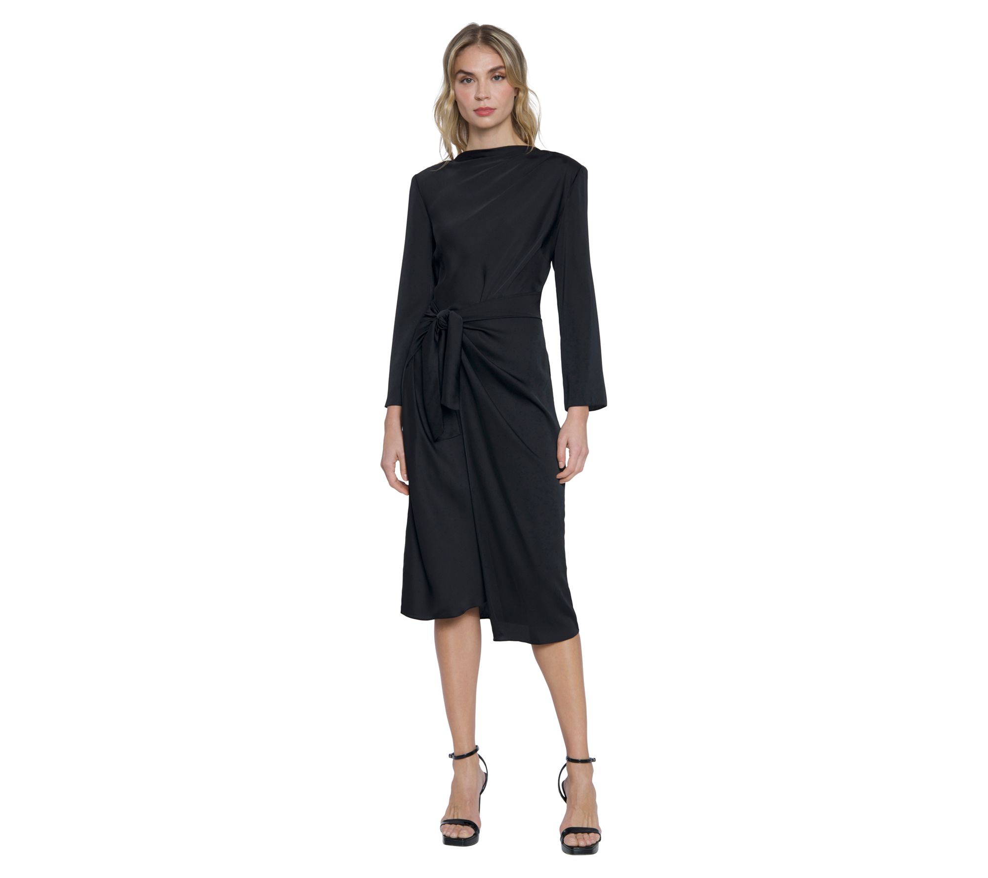 Donna Morgan High Neck Long Sleeve Tie Waist Dress - QVC.com