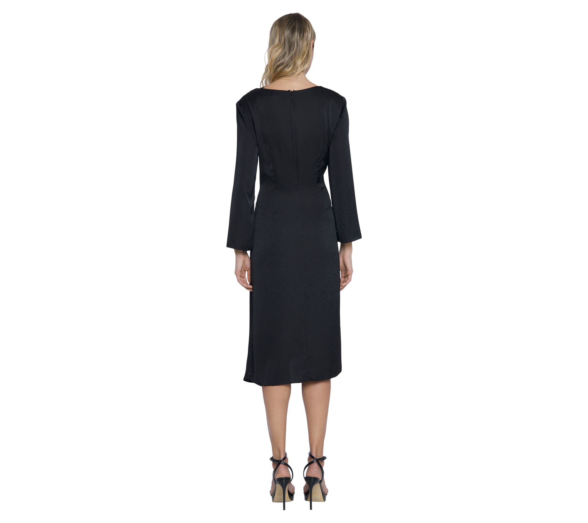 Donna Morgan High Neck Long Sleeve Tie Waist Dress - QVC.com