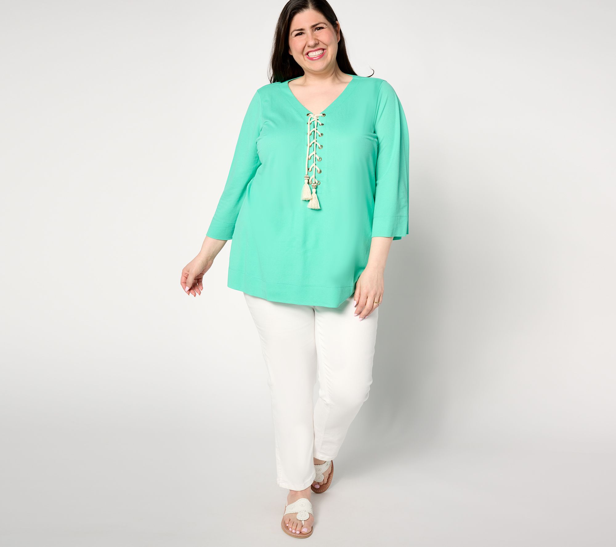 "As Is" Belle Beach by Kim Gravel Cabana Knit Lace Up Nautical Tunic ...