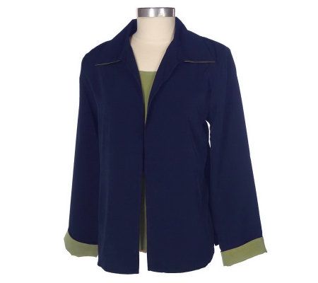 Susan Graver Peachskin Shirt Jacket with Contrast Trim and Tank - QVC.com