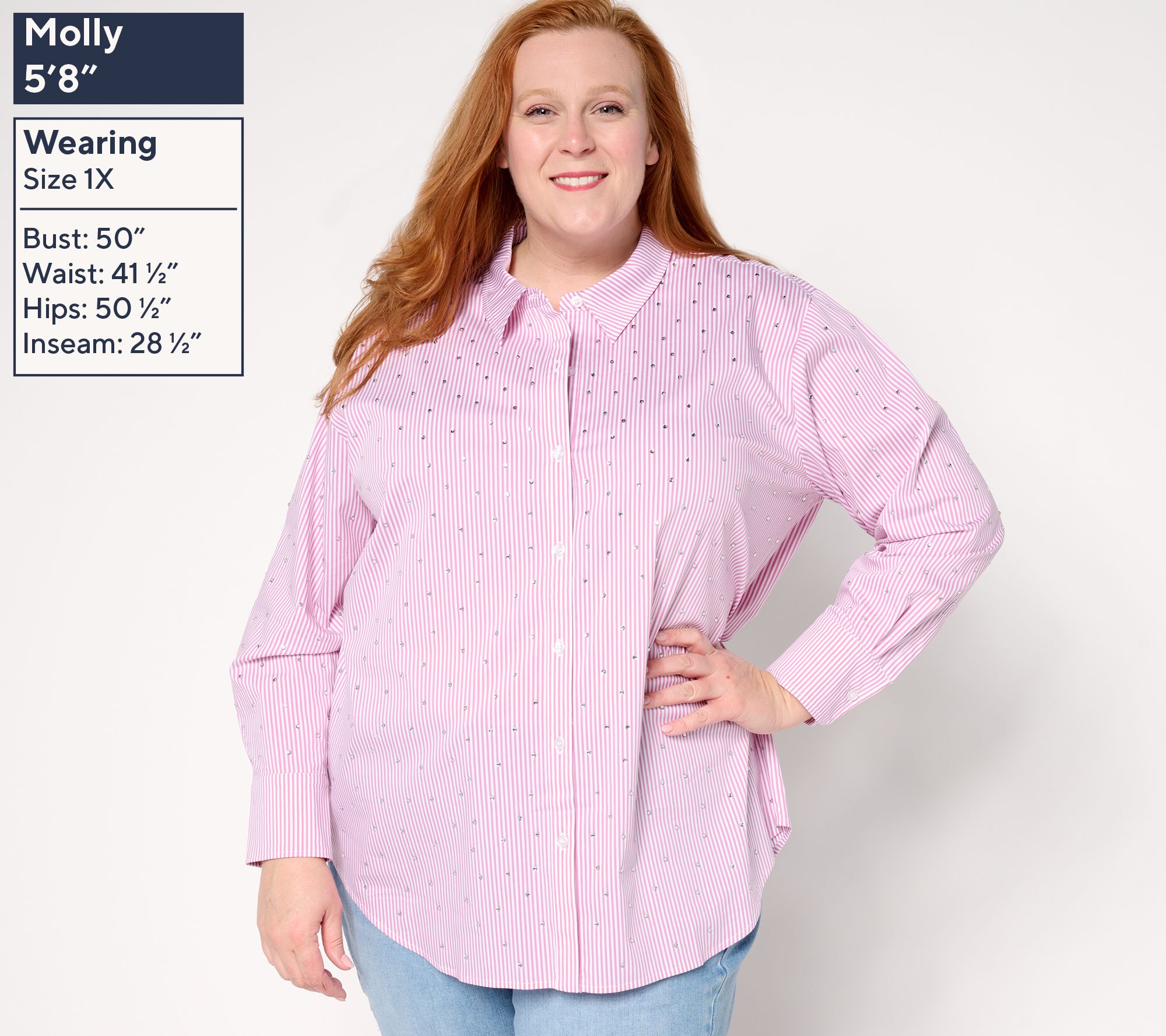 GRAVER Susan Graver Petite Relaxed Yarn Dye Rhinestone Shirt - QVC.com