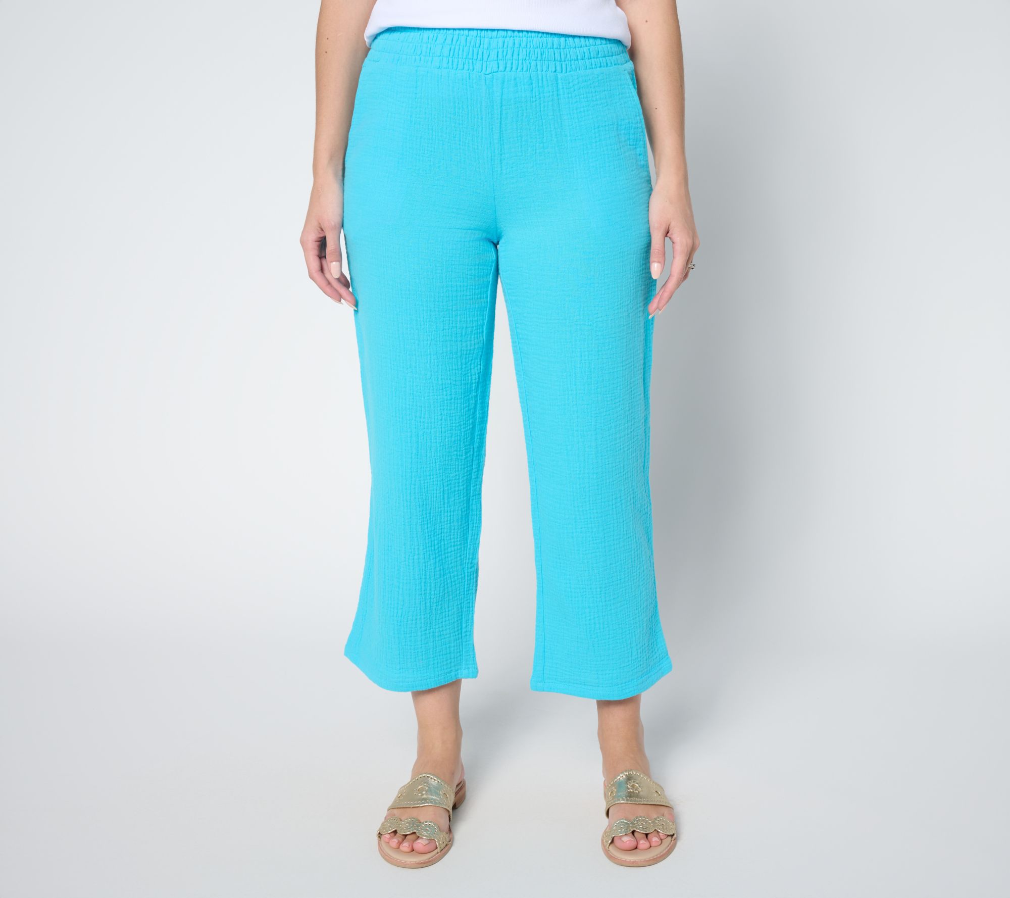 Belle Beach by Kim Gravel Petite 100% Cotton Gauze Cropped Pant - QVC.com