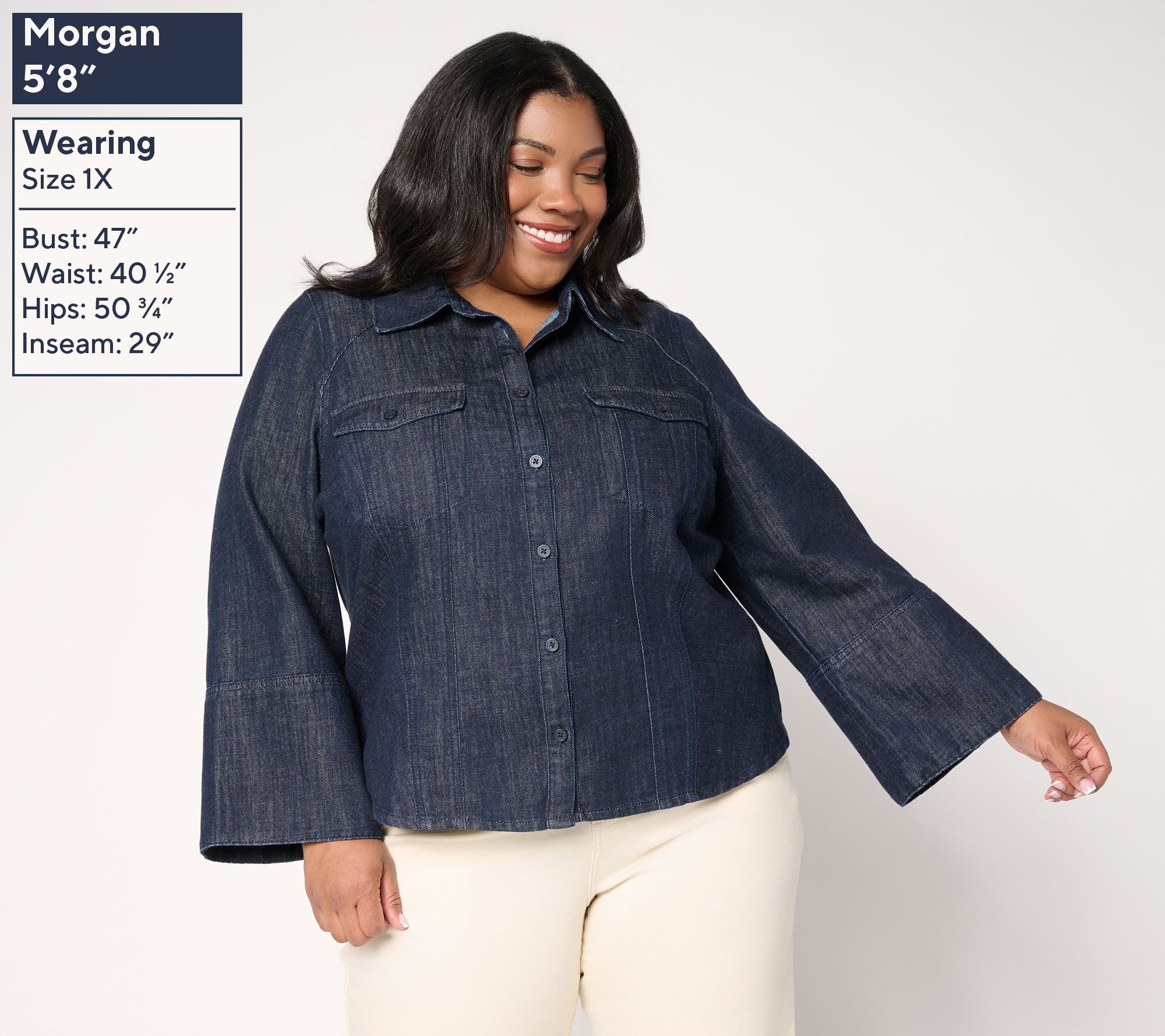 Me by Jennie Garth Rockie Bell Sleeve Denim Shirt - QVC.com