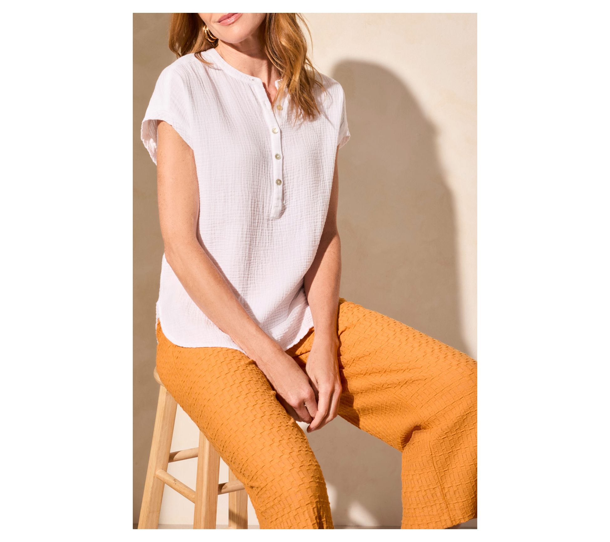 Tribal Vintage Wash Cotton Gauze Cap Sleeve Top - QVC.com