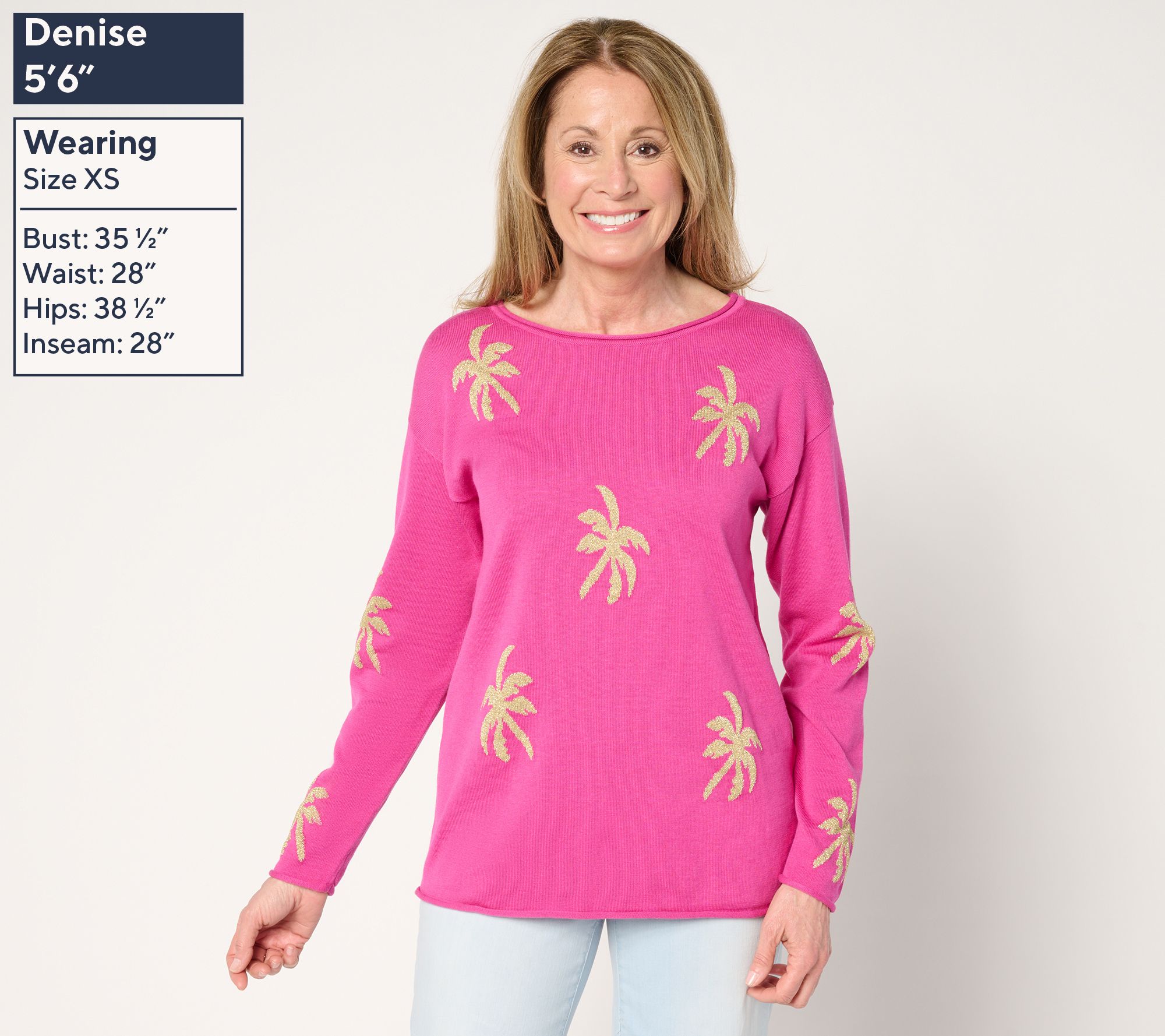 "As Is" Belle by Kim Gravel Golden Palms Sweater - QVC.com