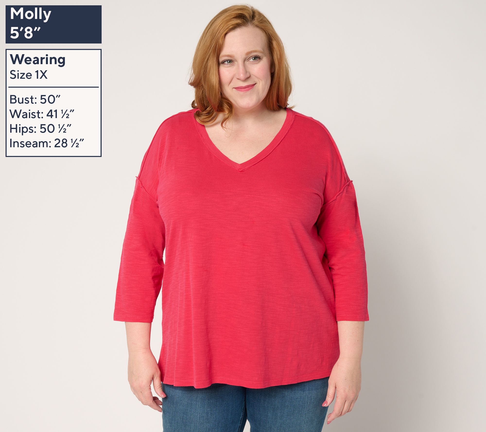 "As Is" LOGO by Lori Goldstein 100% Cotton Slub V-Neck 3/4 Sleeve Top ...