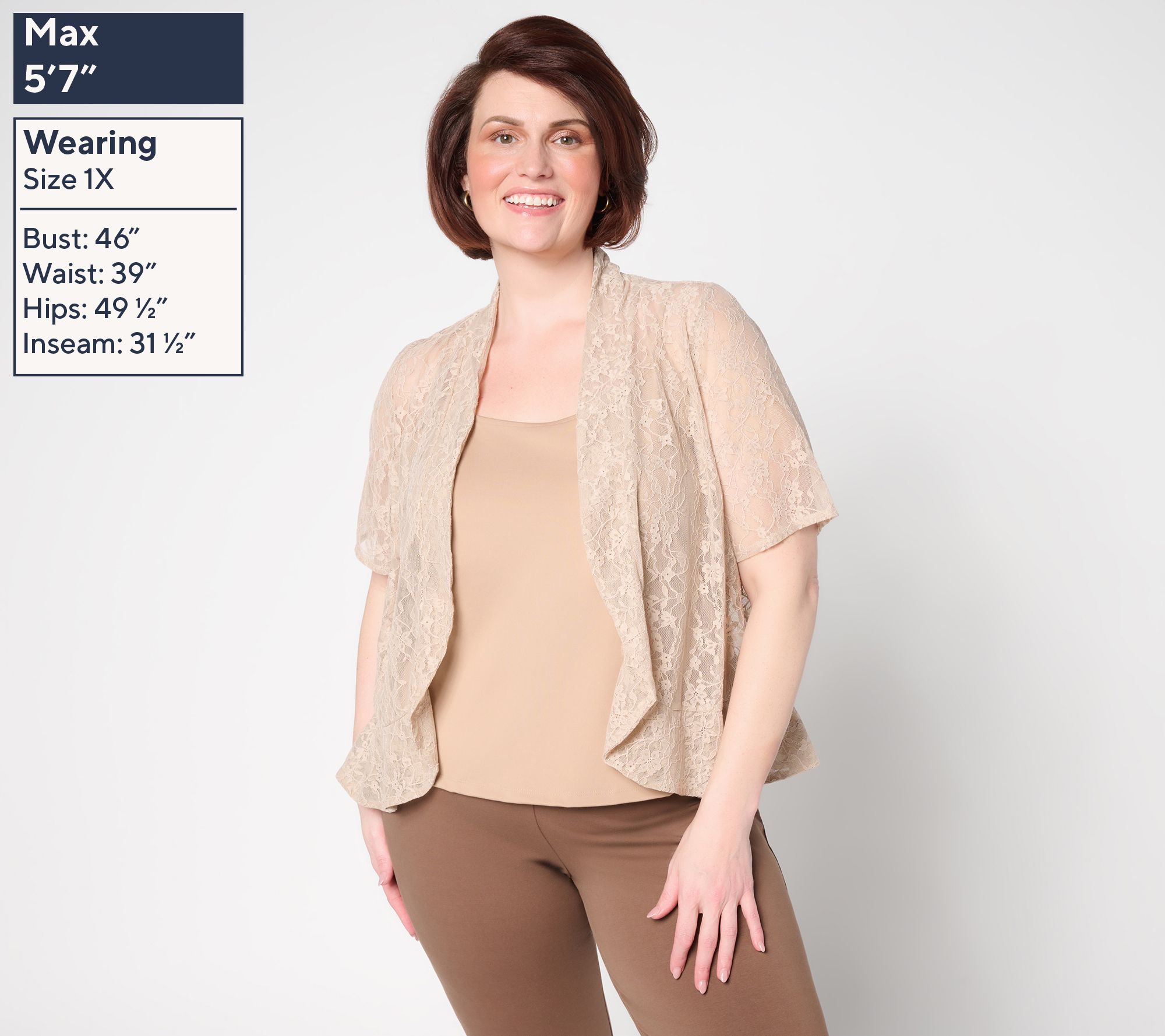 "As Is" Susan Graver_Stretch Knit Lace Elbow -Sleeve Peplum Shrug - QVC.com