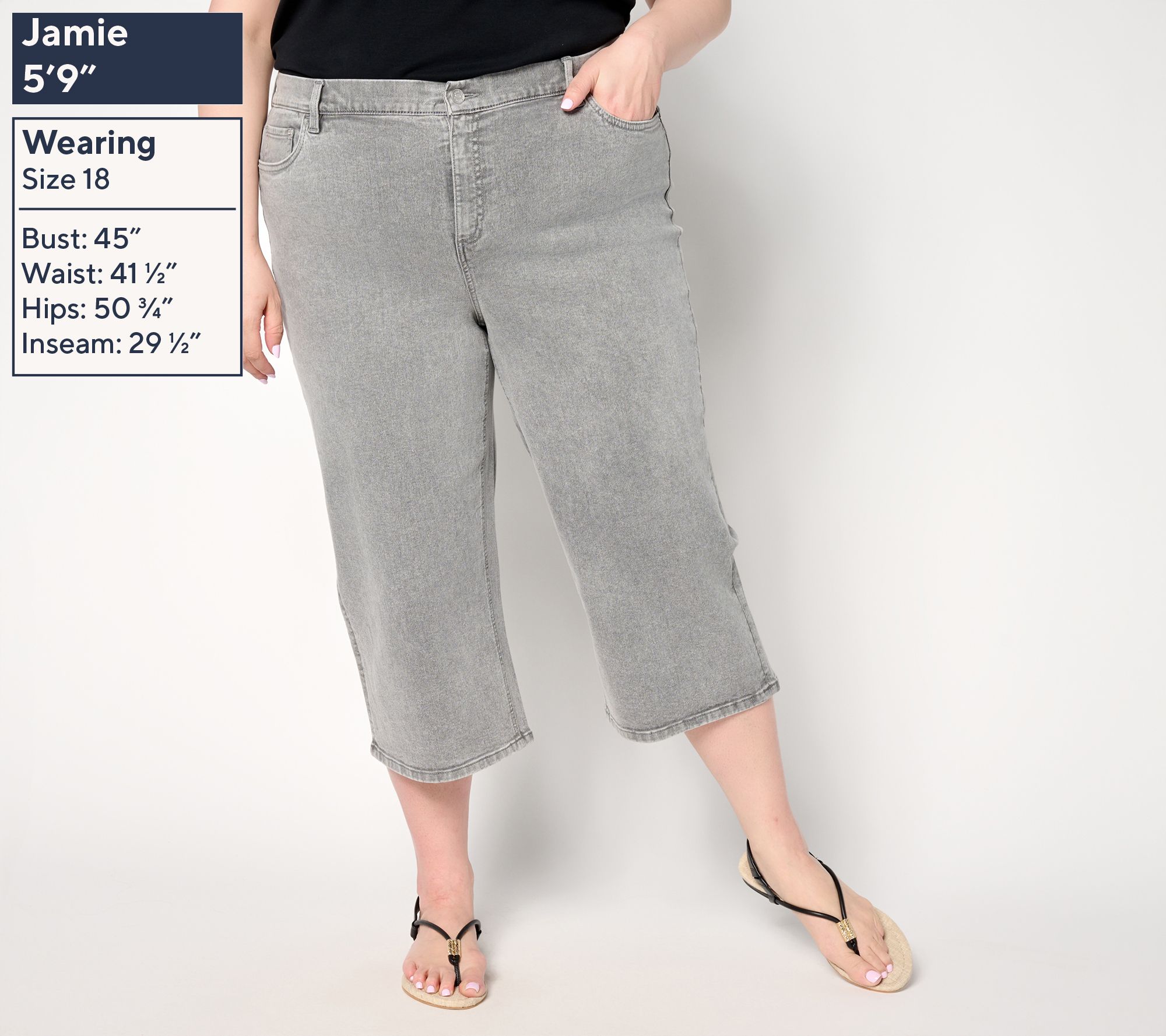 "As Is" Denim & Co. Petite Classic Stretch Wide Leg Denim Capri - QVC.com