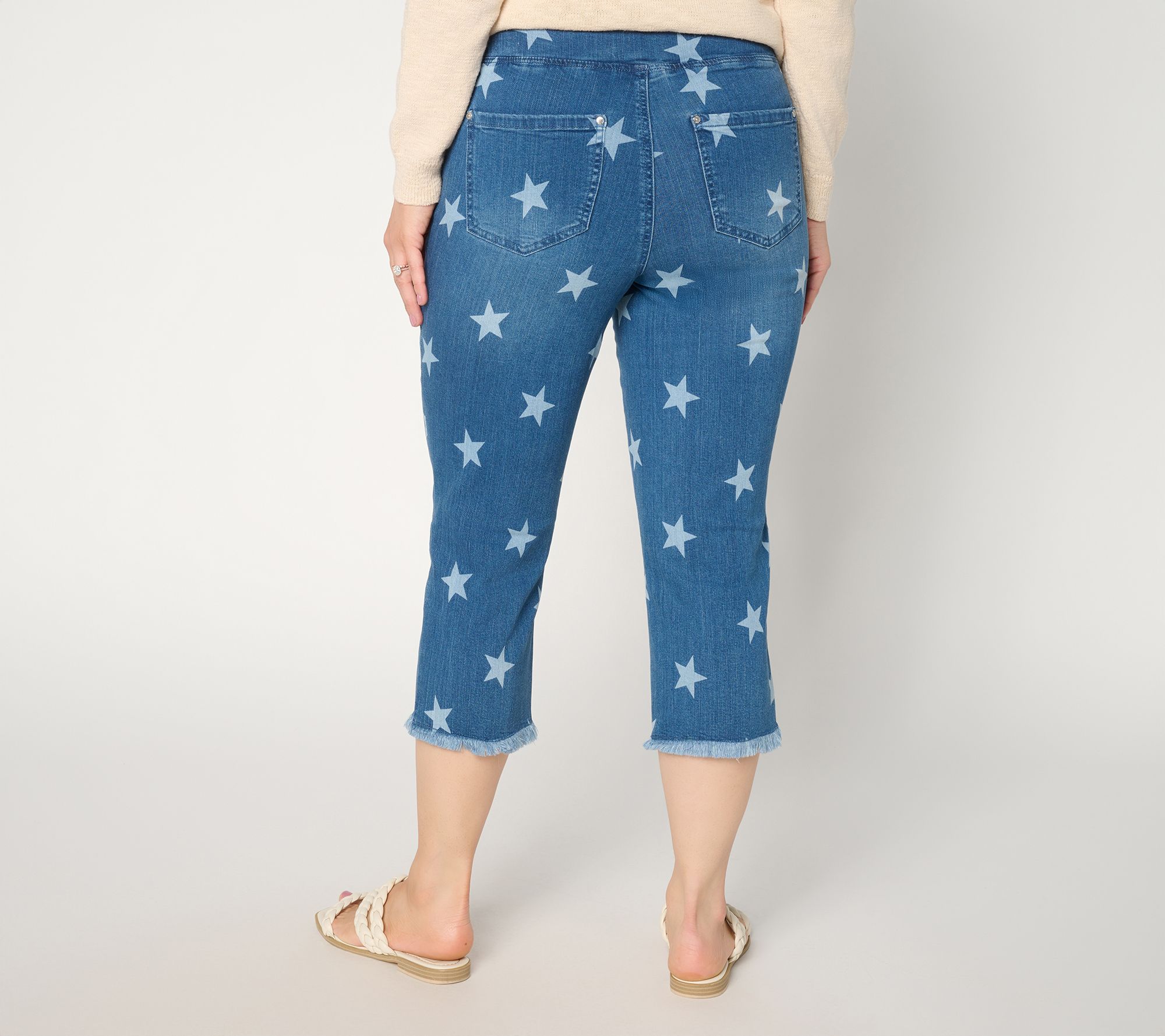 "As Is" Belle by Kim Gravel Reg TripleLuxe Denim Star Frayed Capri ...