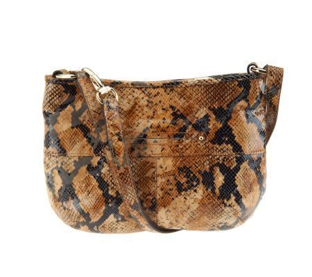 "As Is" B. Makowsky Python Print Leather Crossbody Bag - QVC.com